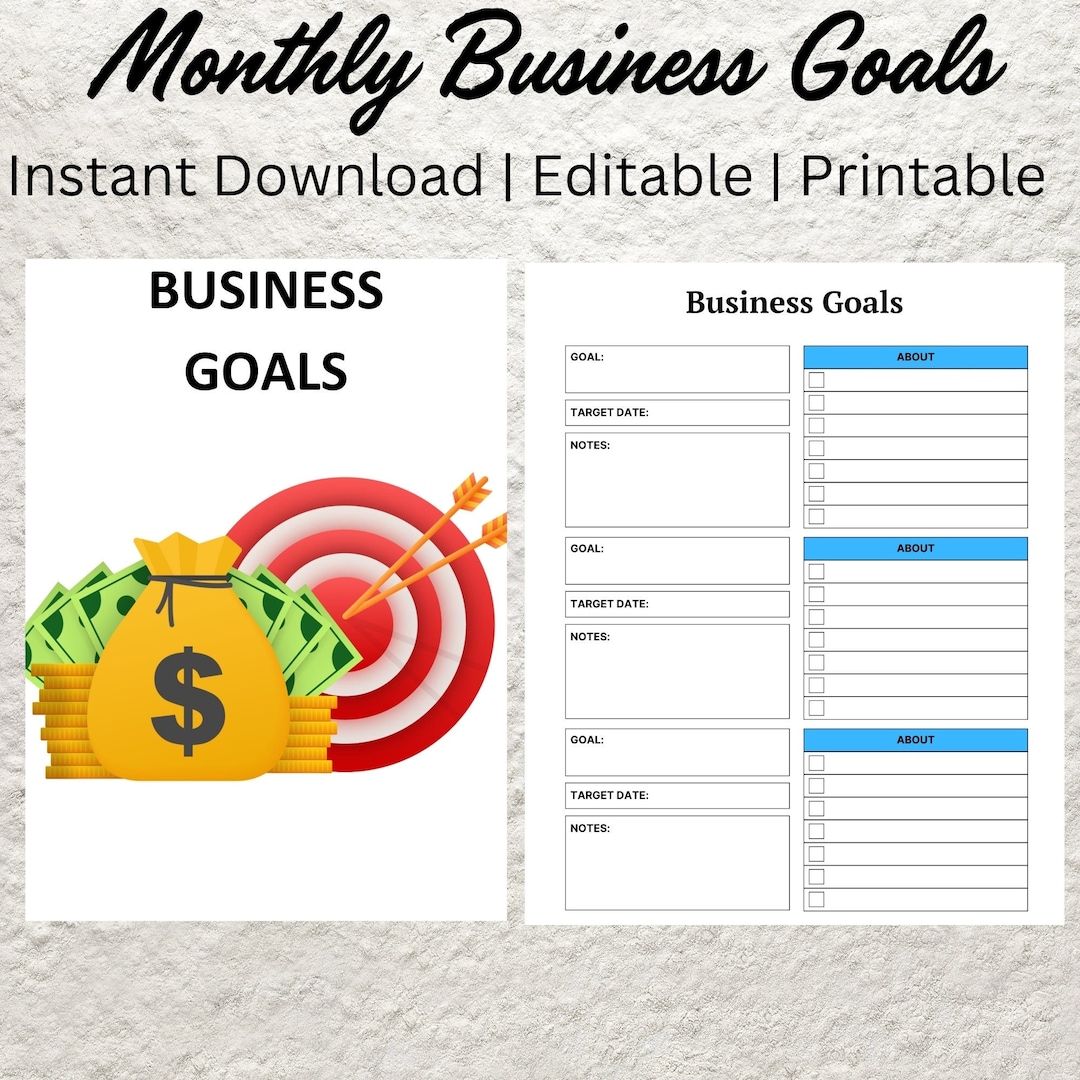 Monthly Business Goals Template Printable Business Goals Planner Direct ...