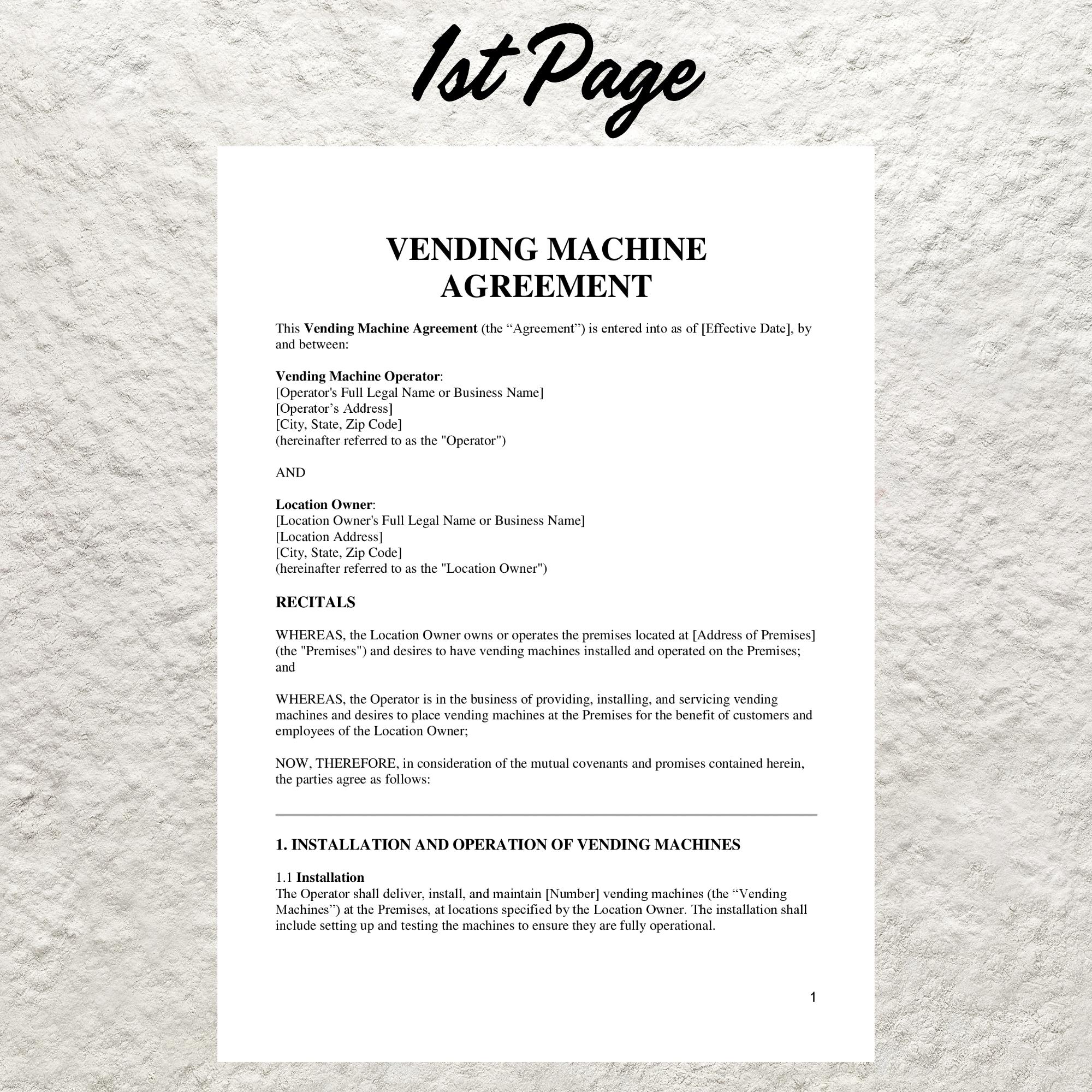 Vending Machine Contract Template Editable Vending Machine Service ...