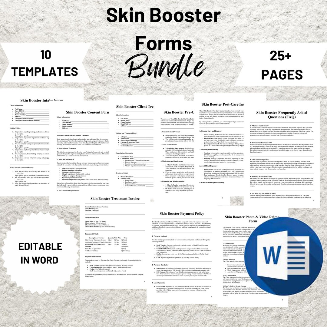 Skin Booster Forms Bundle Editable Skin Booster Intake Form Printable ...