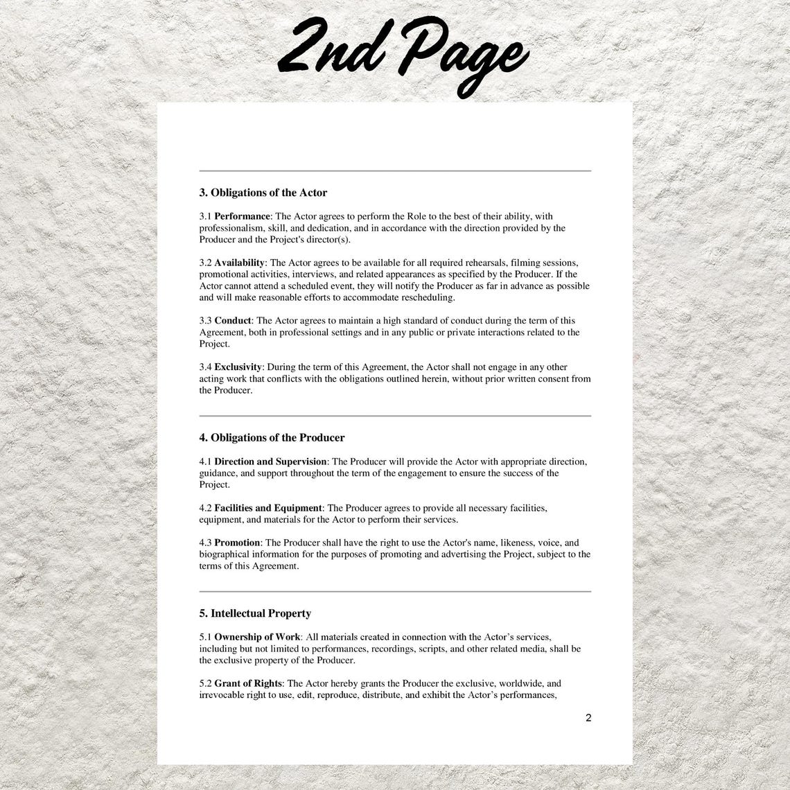 Professional Actor Contract Template Editable Actor Agreement Printable ...