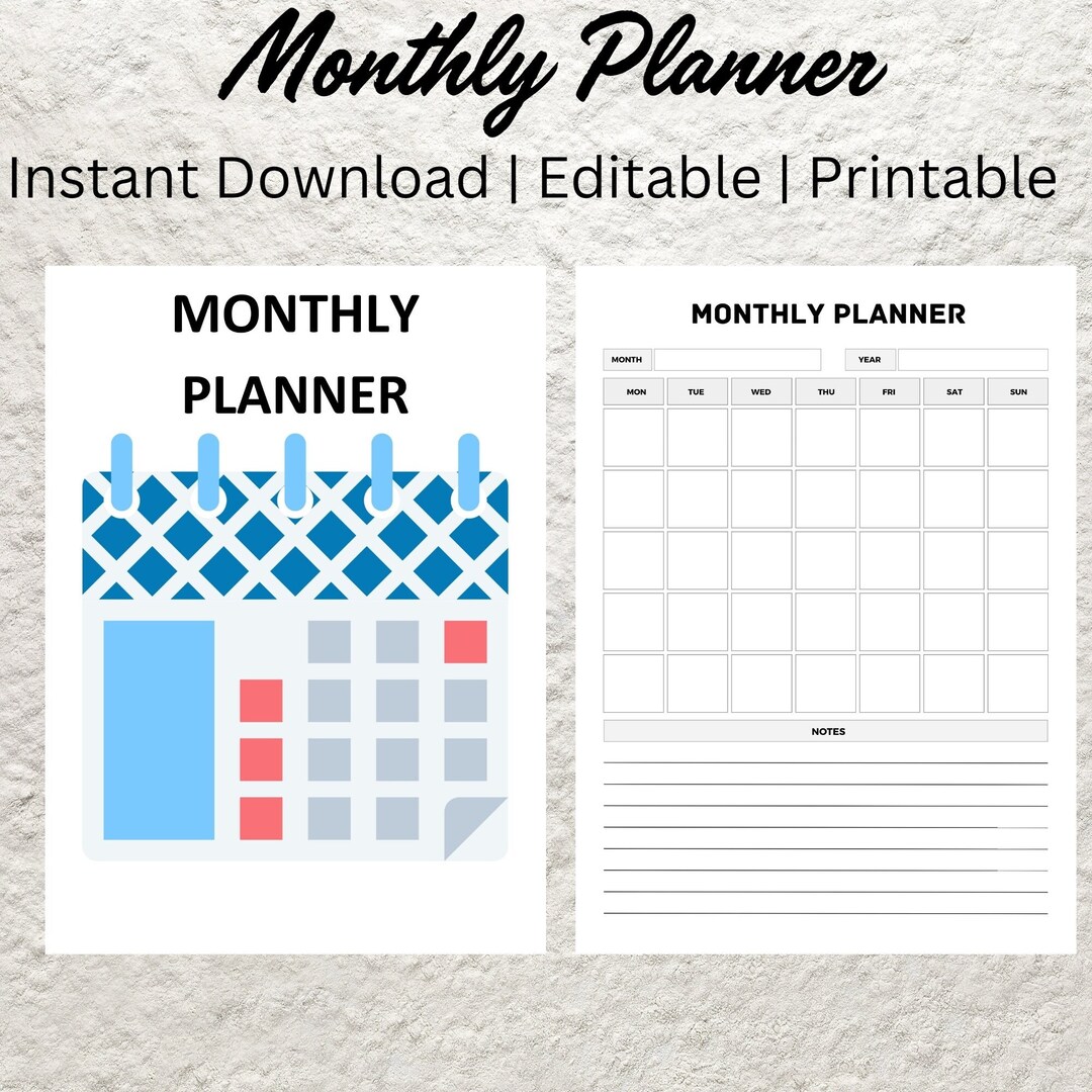 Undated Monthly Planner Printable Monthly Notes Monthly Schedule ...