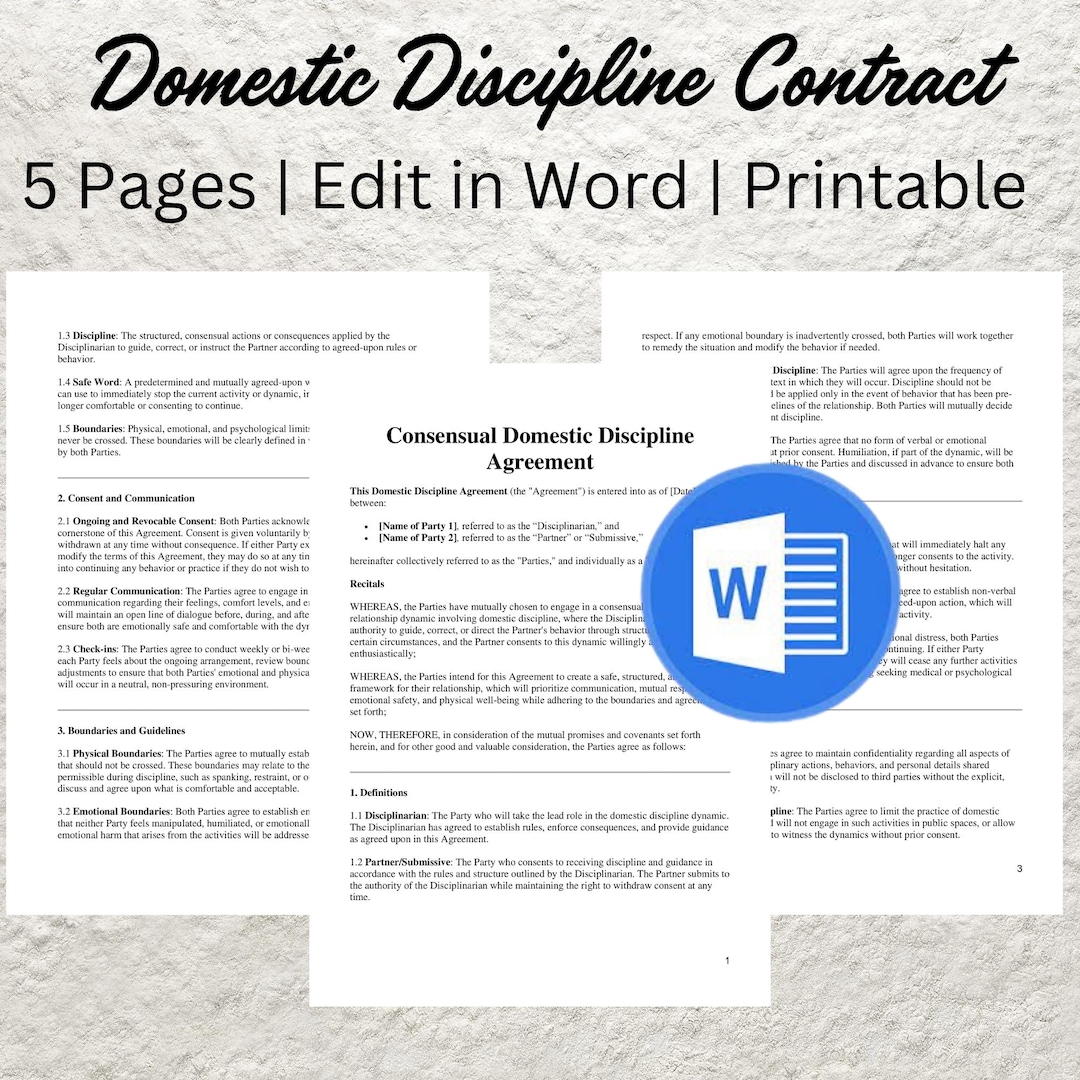 Consensual Domestic Discipline Agreement Template: Editable Word ...