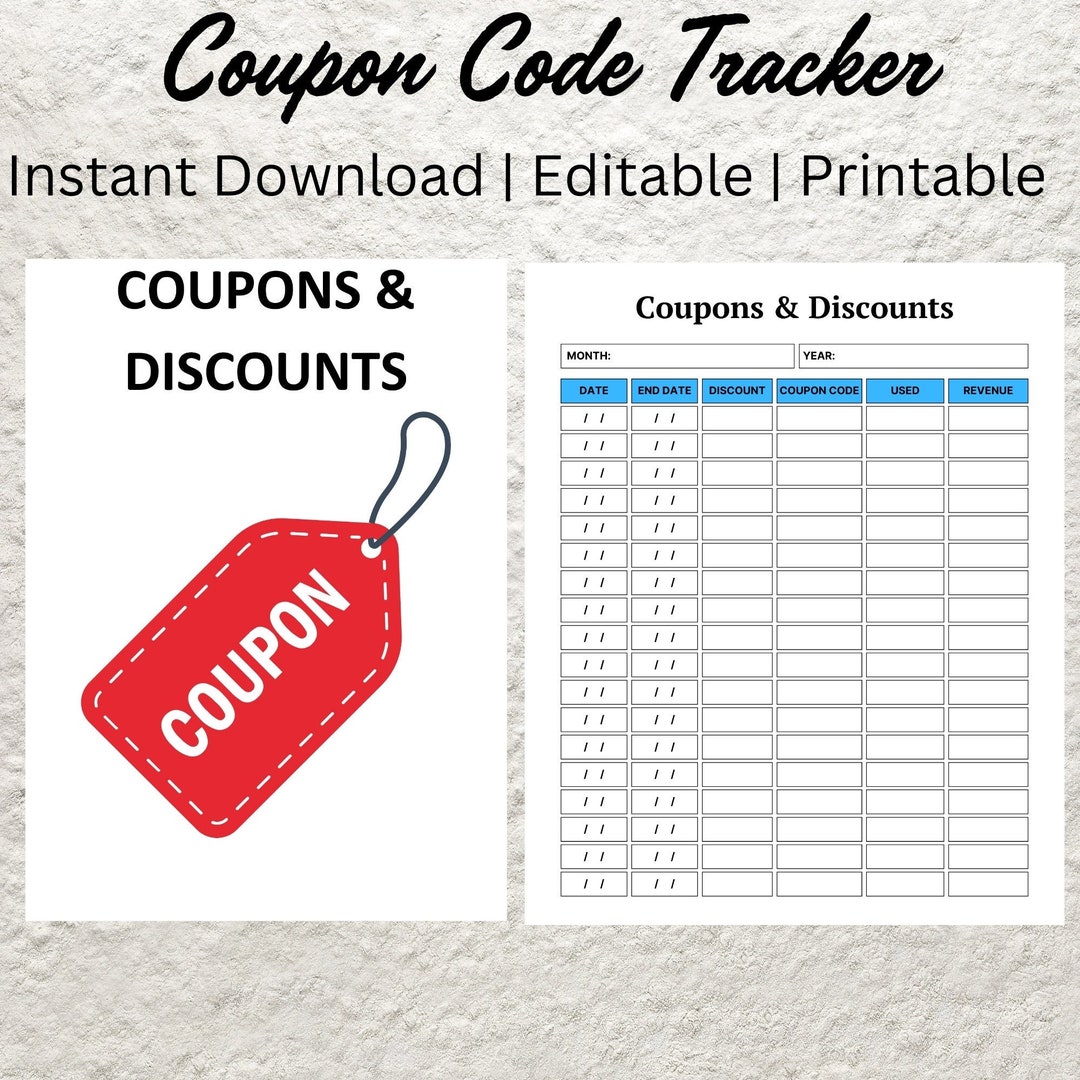 Coupon Code Tracker Template Printable Coupon Organizer Discount ...