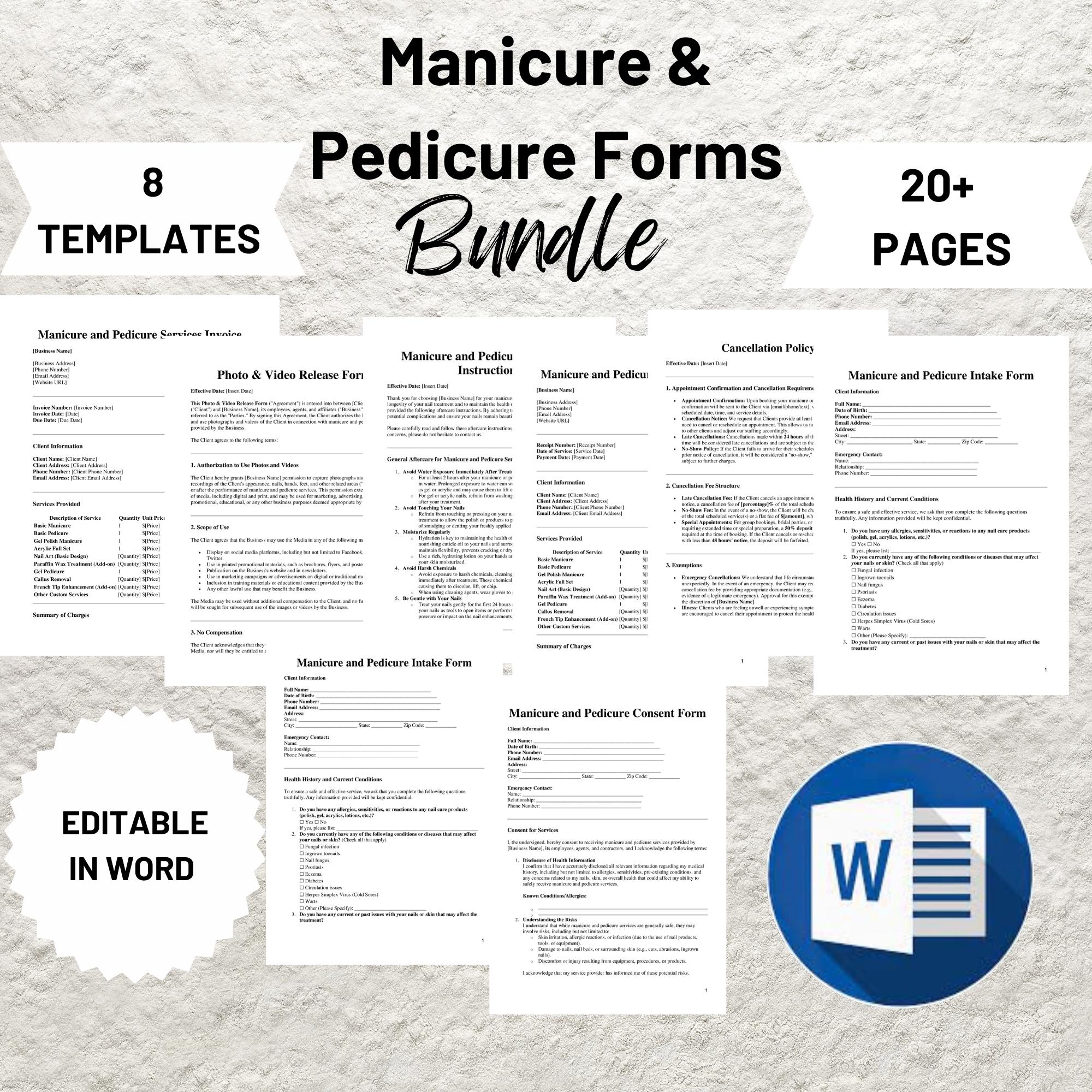 Nail Consent Form, Nail Consultation, Pedicure Forms, Nail Aftercare ...