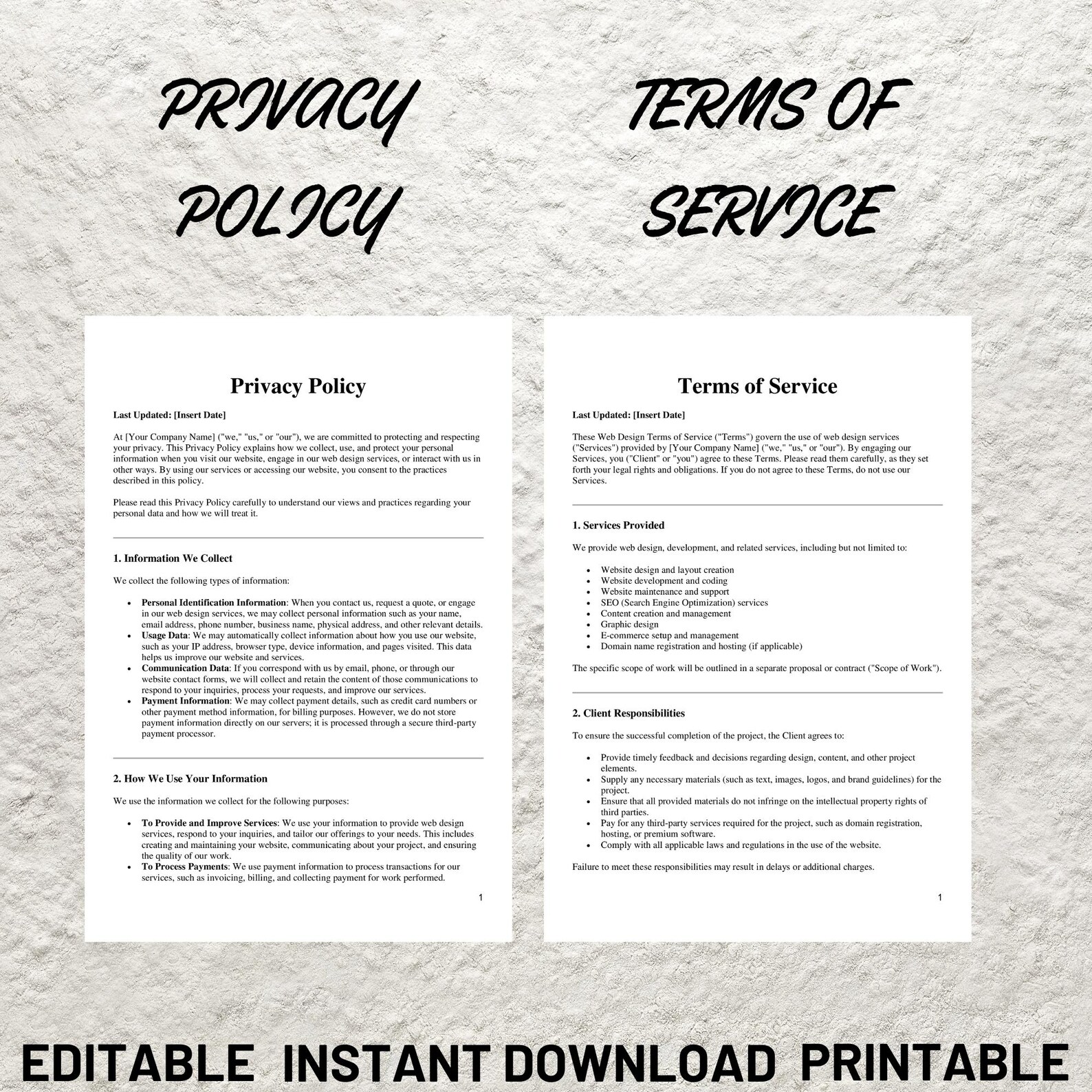Web Design Forms Bundle Editable Wed Design Contract Printable Wed ...
