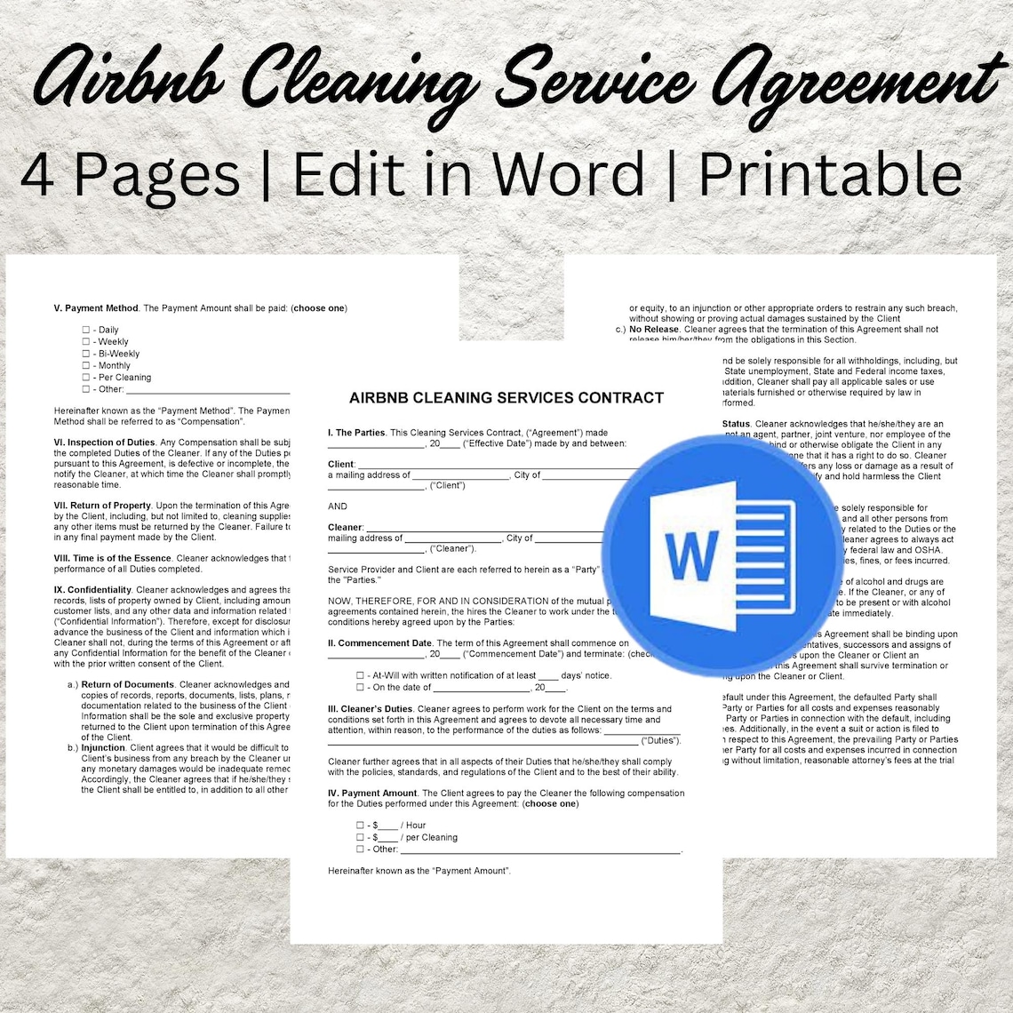 Airbnb Cleaning Contract Template Professional Cleaning Service ...