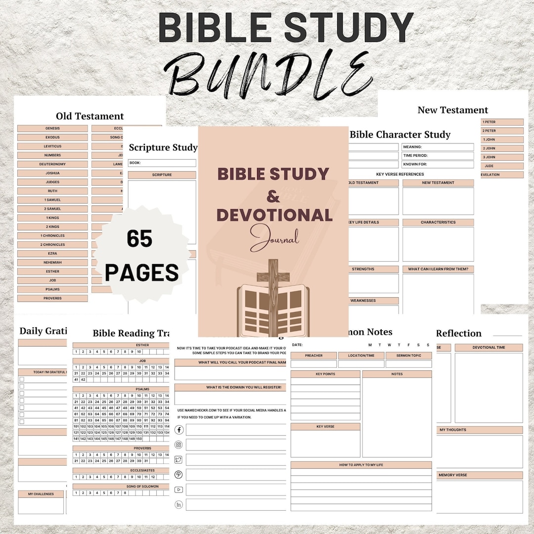 Bible Study & Devotional Journal Bundle Template Printable SOAP Digital Bible Study Gratitude ...