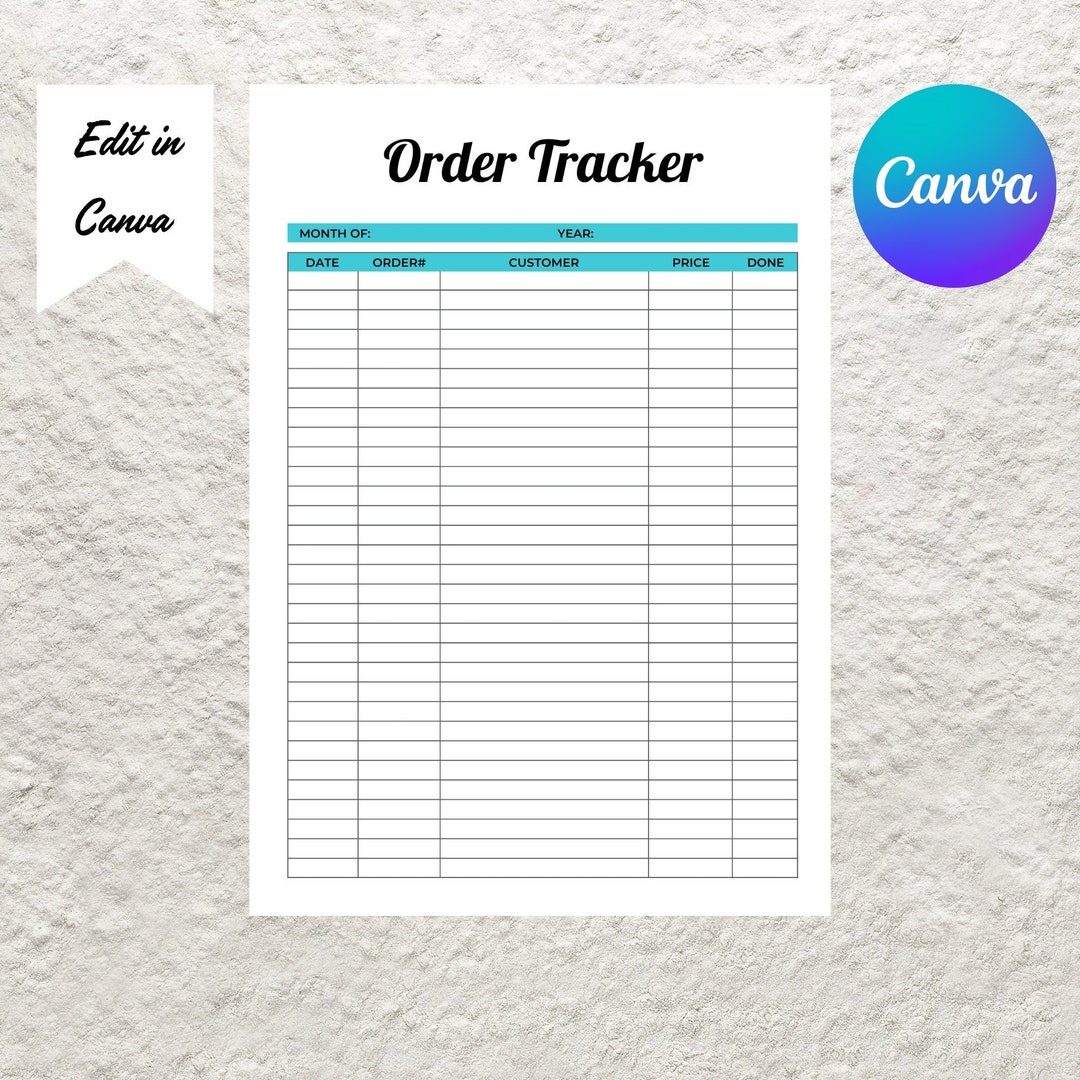 Printable Order Tracker Form Template Small Business Order Log Order ...
