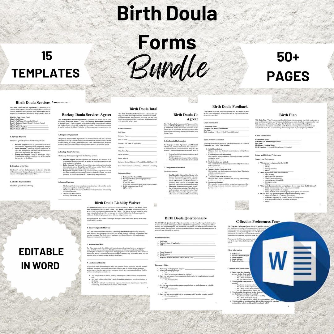 Birth Doula Contract Agreement, Birth Doula Client Intake Form ...