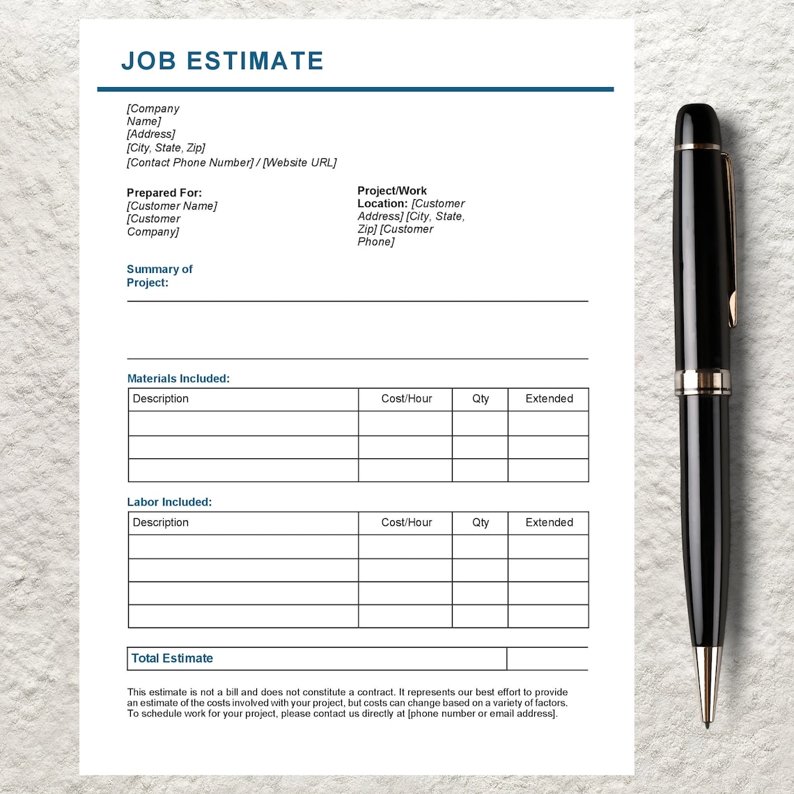 Editable General Contractor Job Estimate Template Printable ...