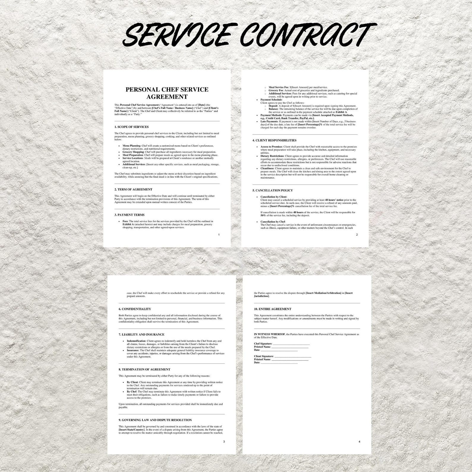 Personal Chef Contract Template Editable Personal Chef Service ...