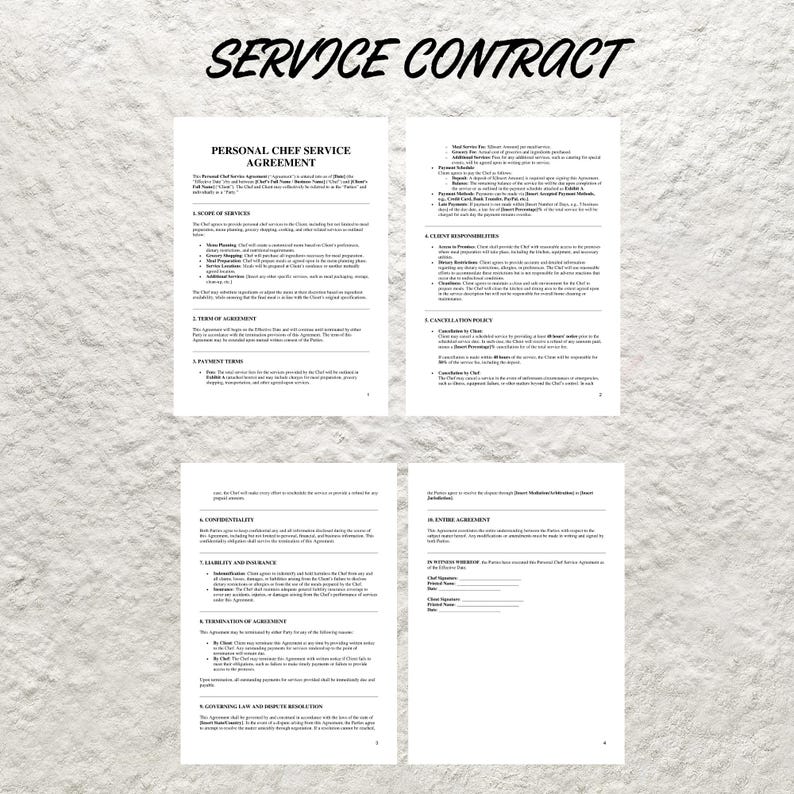 Personal Chef Contract Template Editable Personal Chef Service ...