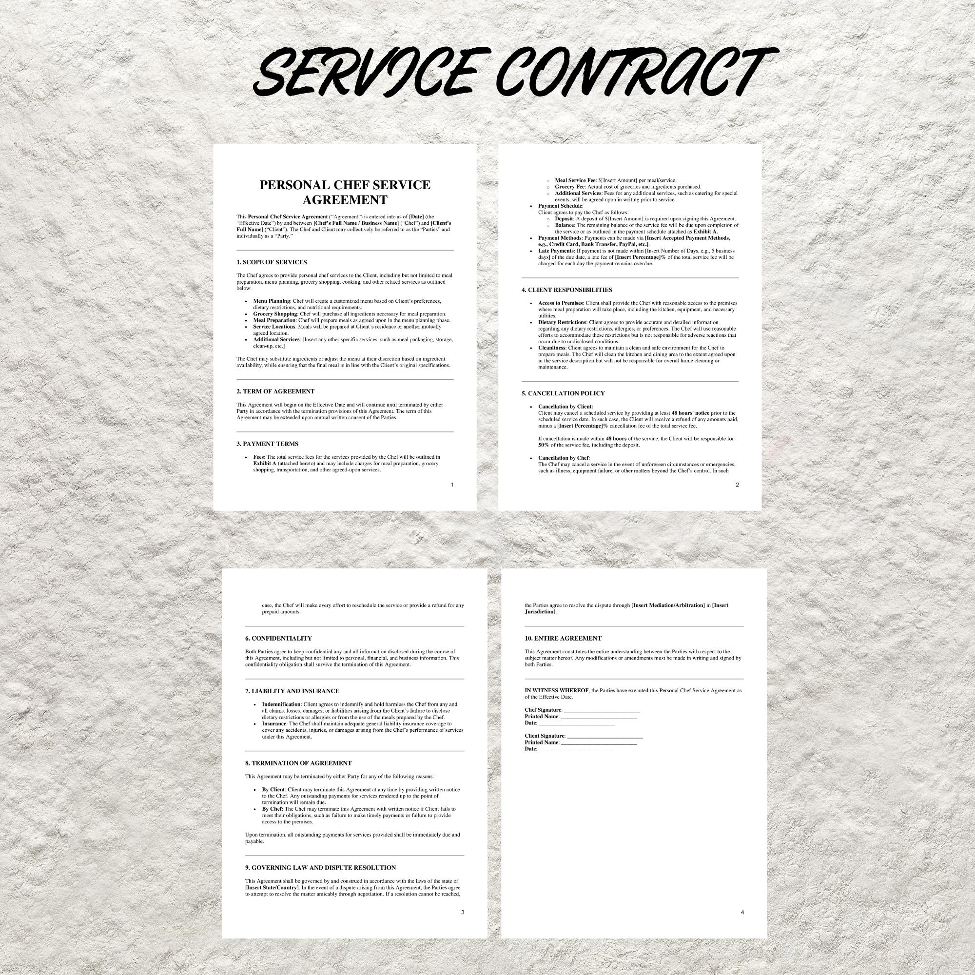 Personal Chef Contract Template: Intake & Invoice Forms (editable Word ...