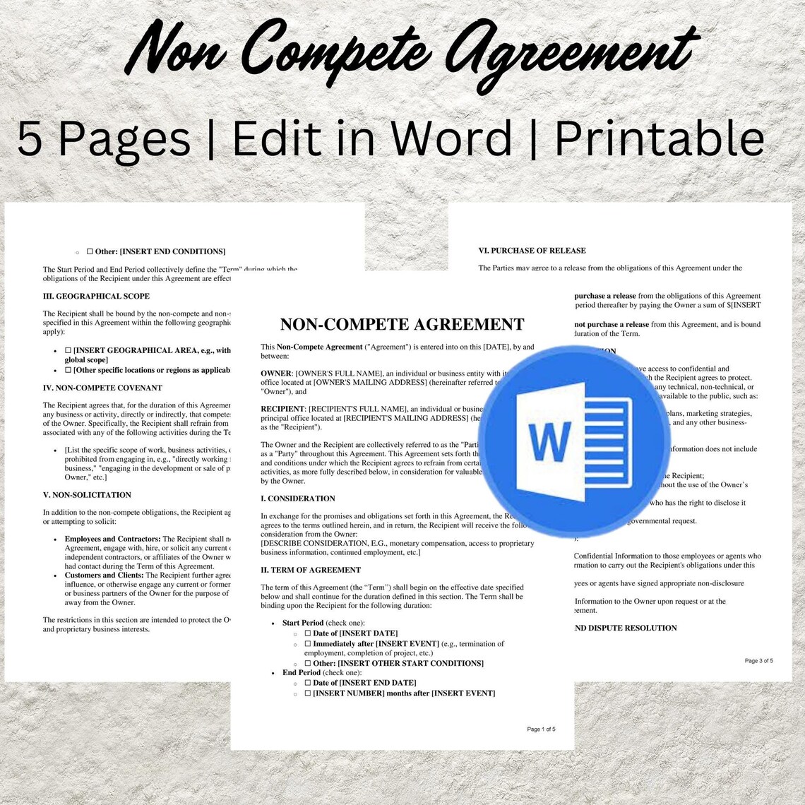 Non Compete Agreement Template Editable Non Solicit Agreement Form ...