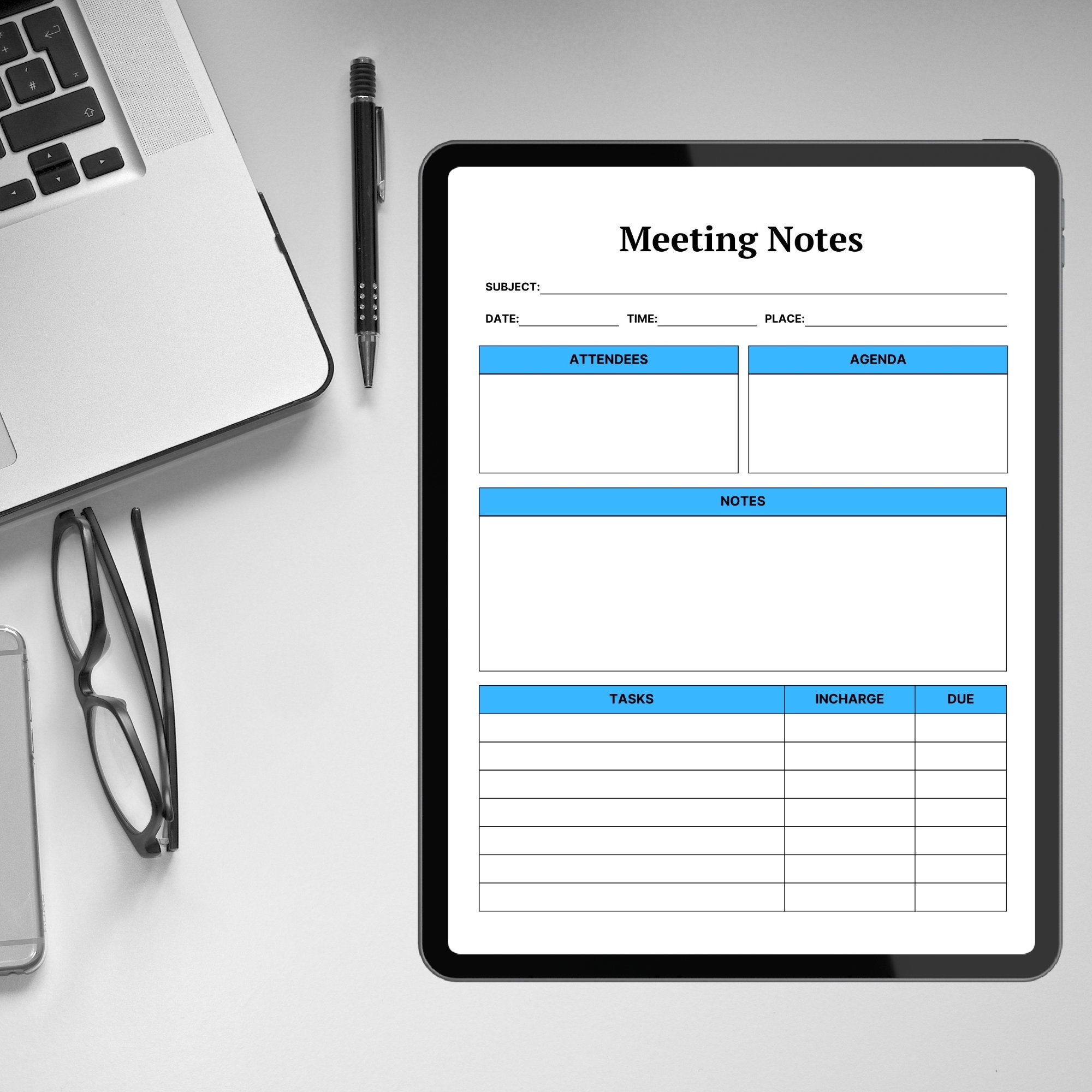 Meeting Notes Template Printable Meeting Minutes Business Project ...