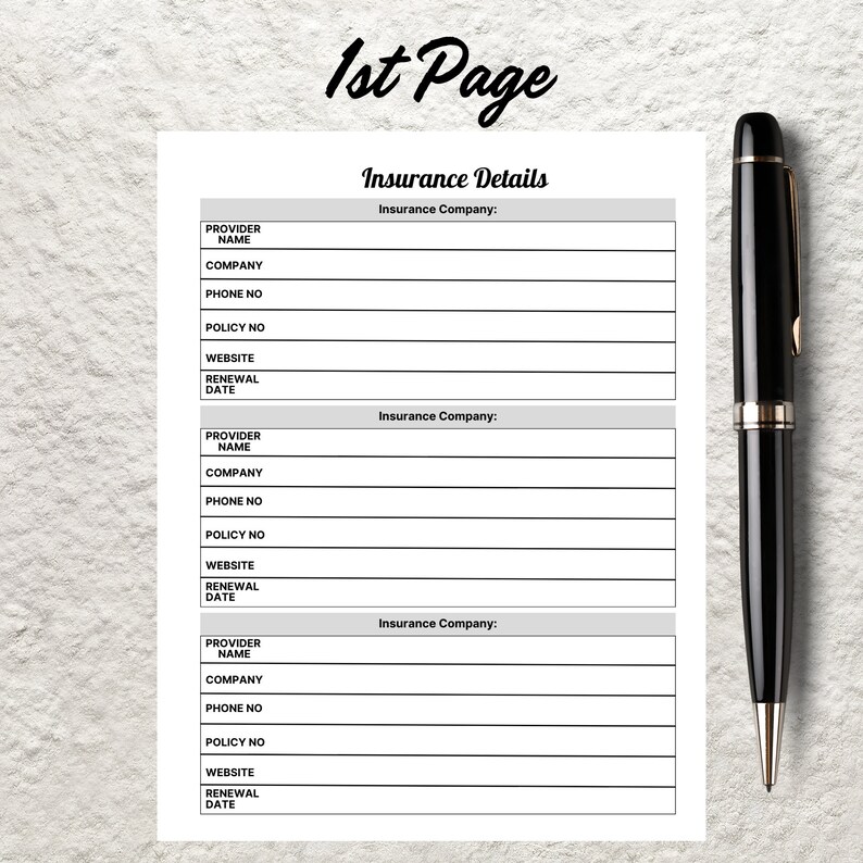 Insurance Details Information Tracker Planner Printable Insurance ...