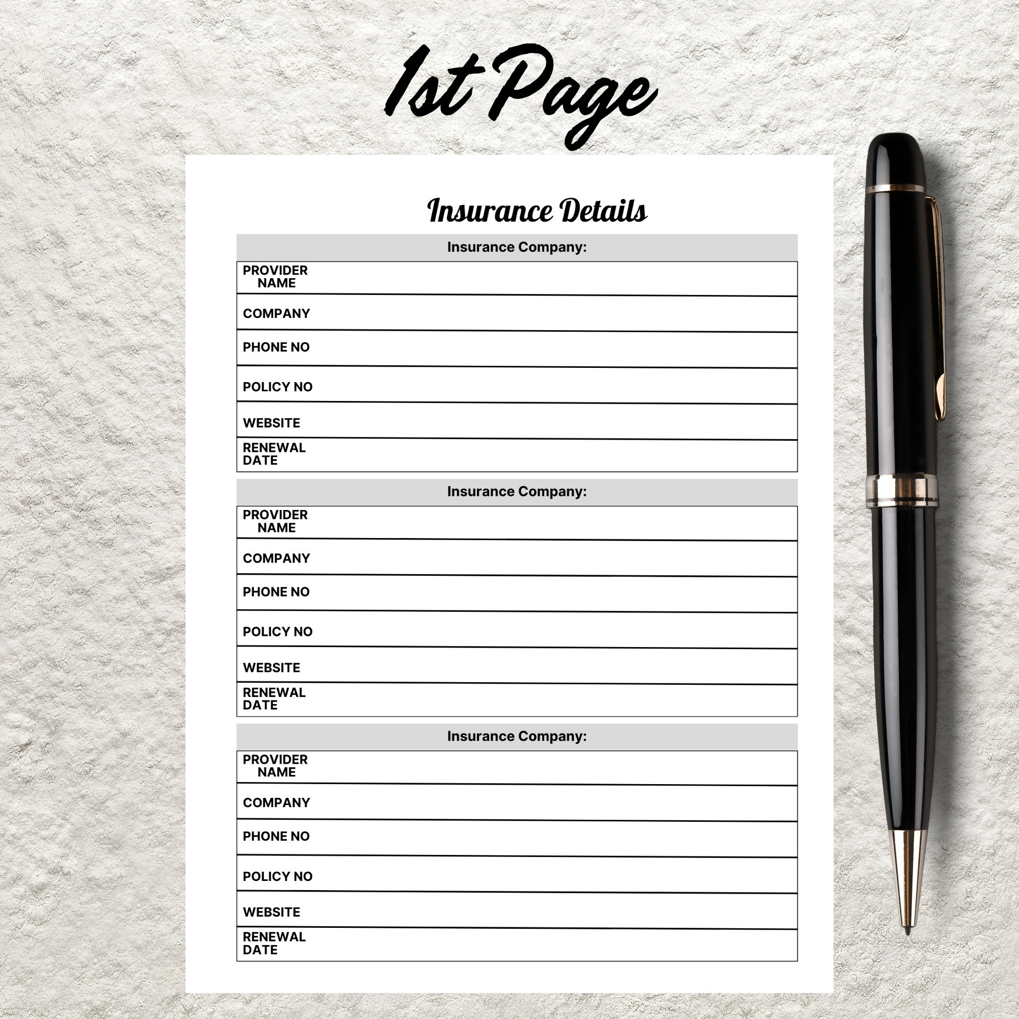 Insurance Details Information Tracker Planner Printable Insurance ...