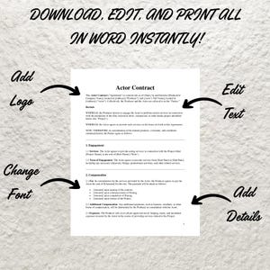 Professional Actor Contract Template Editable Actor Agreement Printable ...