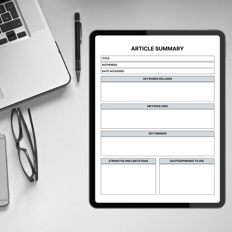 Article Summary Template Printable Research Paper Journal Student ...