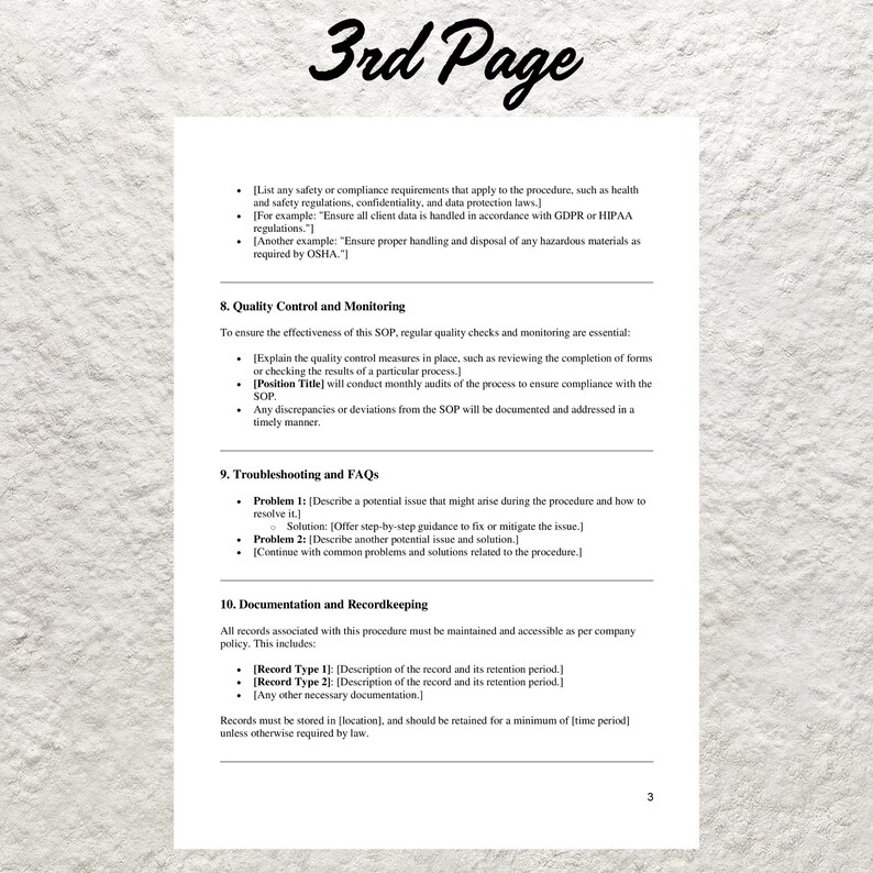 Editable Standard Operating Procedure Template (word & Printable) - Etsy