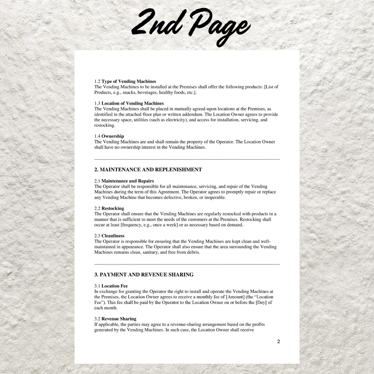 Vending Machine Contract Template Editable Vending Machine Service Agreement Printable Vending 