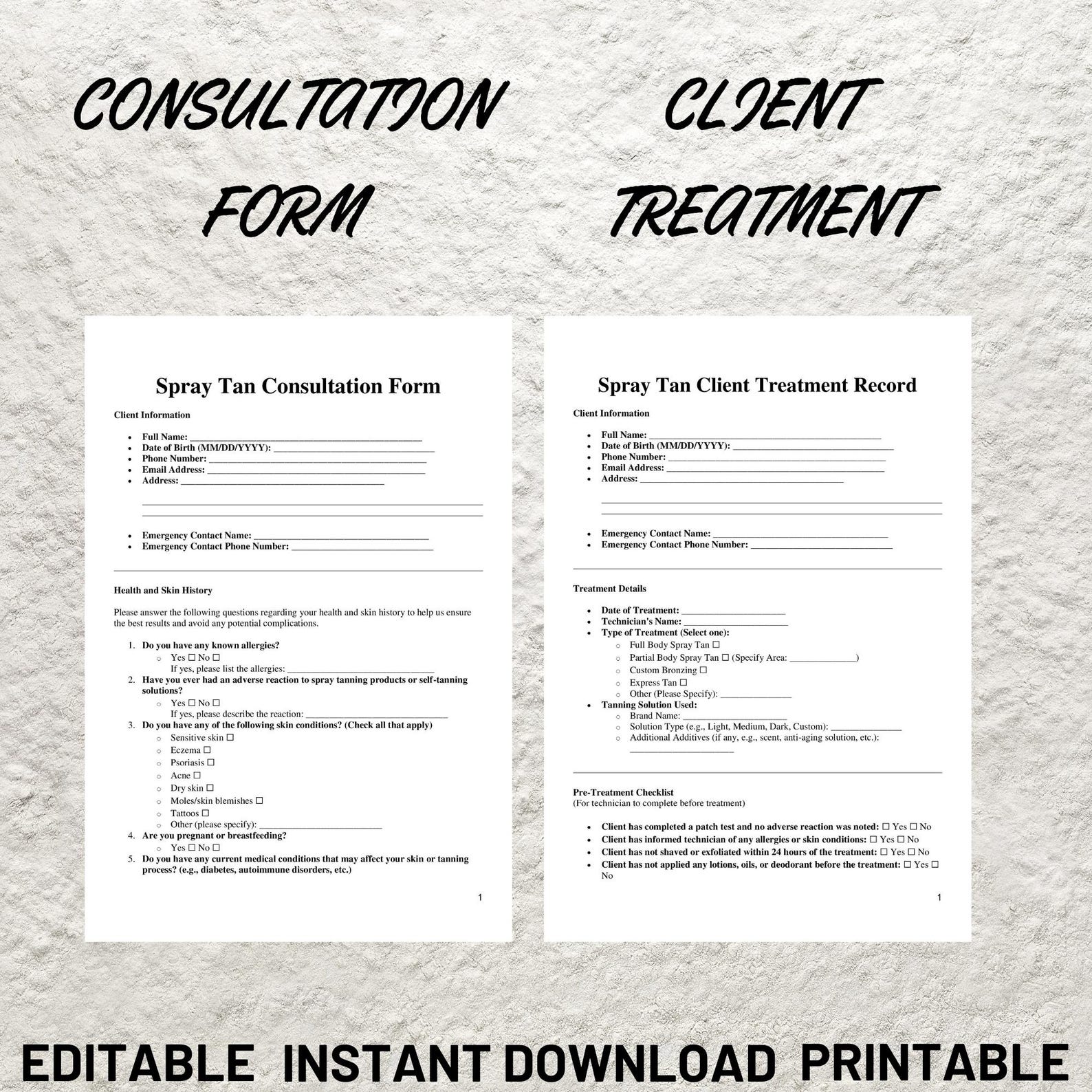 Spray Tan Forms Template Bundle: Editable Business Forms (word) - Etsy