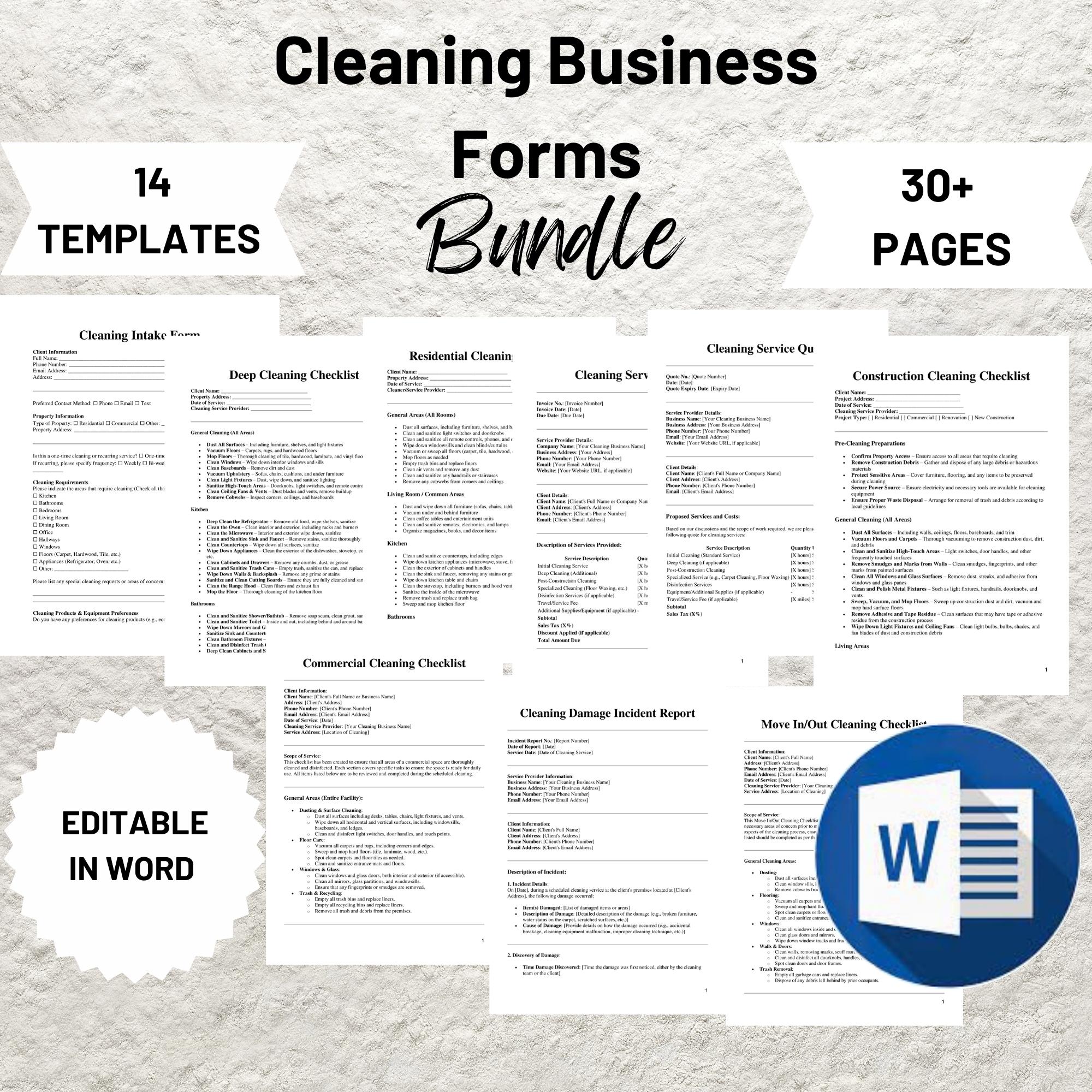 Cleaning Service Forms Bundle: Editable Business Templates (digital ...