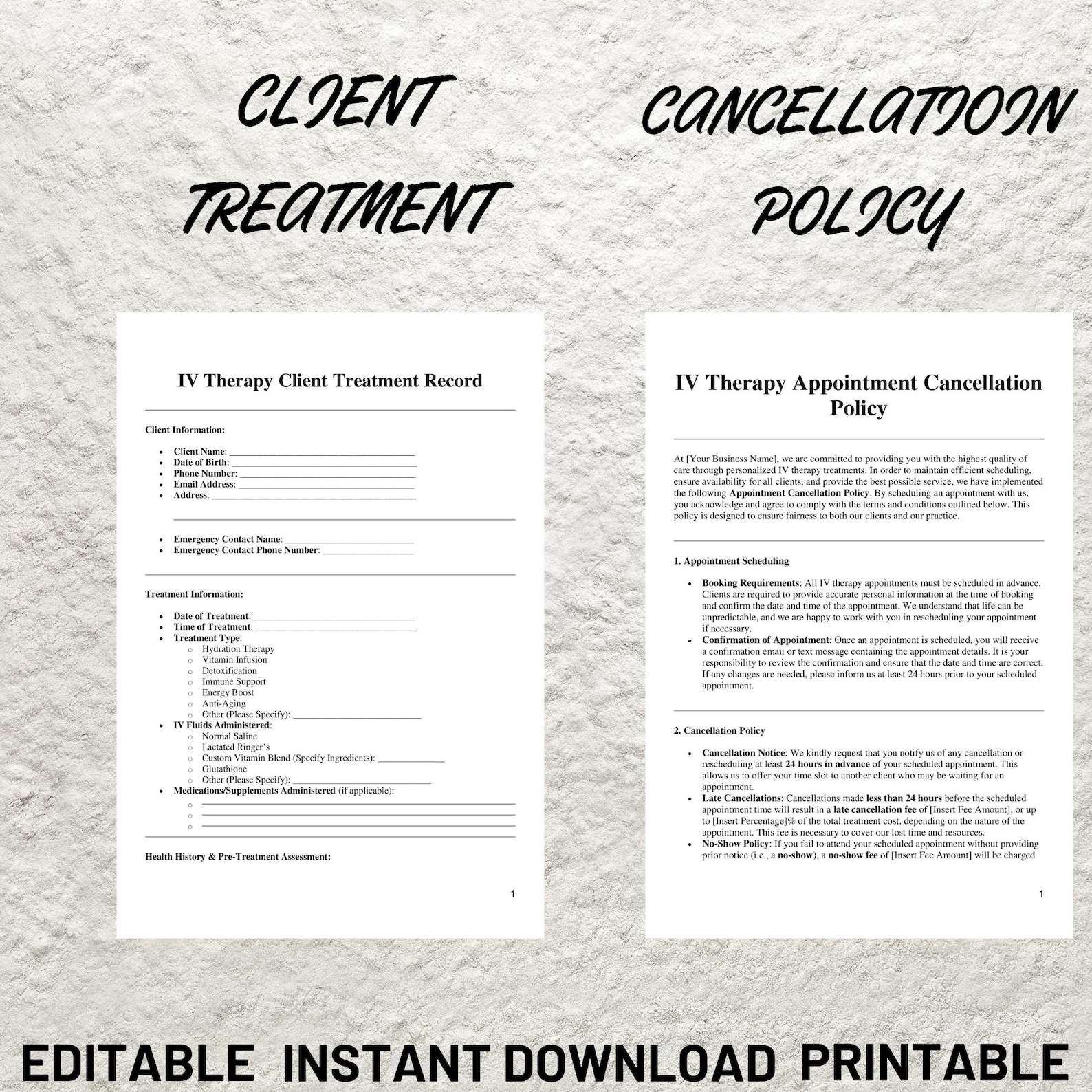 IV Therapy Forms Template Bundle Editable IV Therapy Intake Form ...