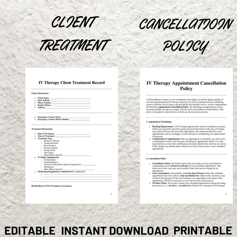 IV Therapy Forms Template Bundle Editable IV Therapy Intake Form ...