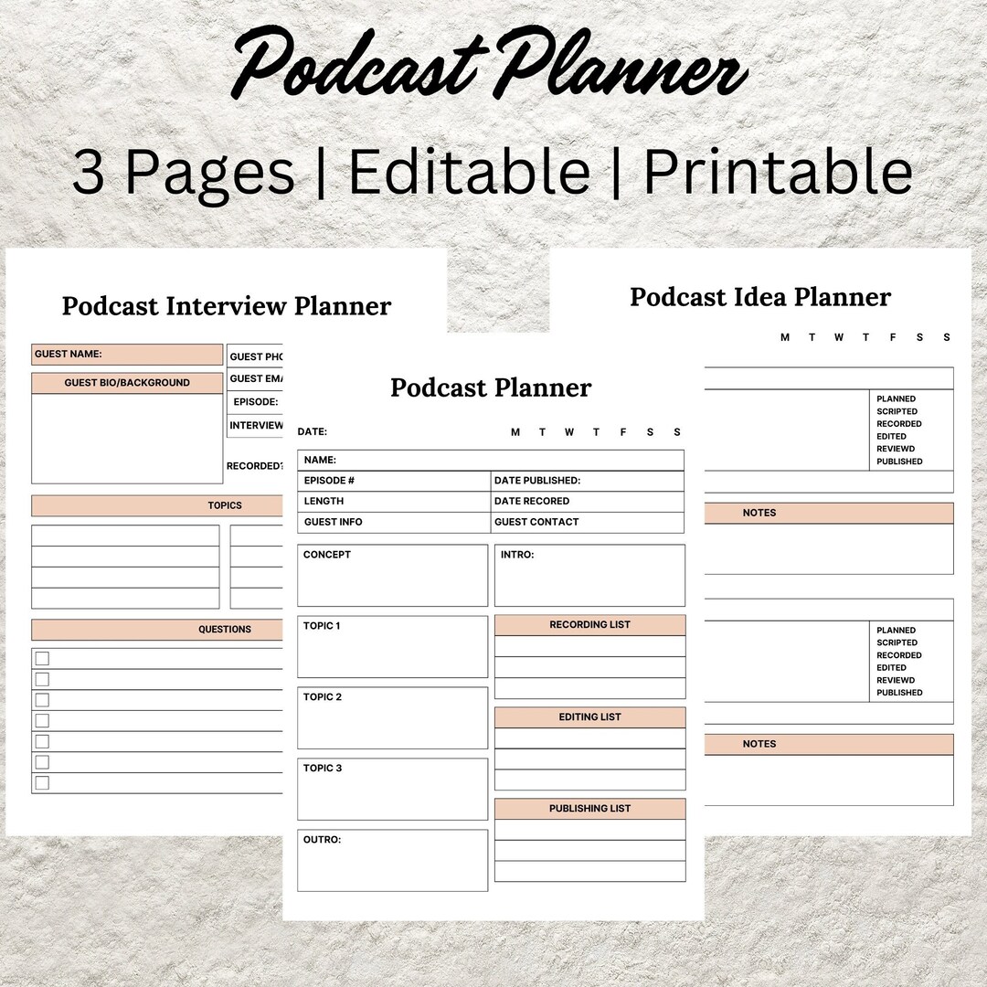 Printable Podcast Episode Planner Worksheet Template Podcast Content ...