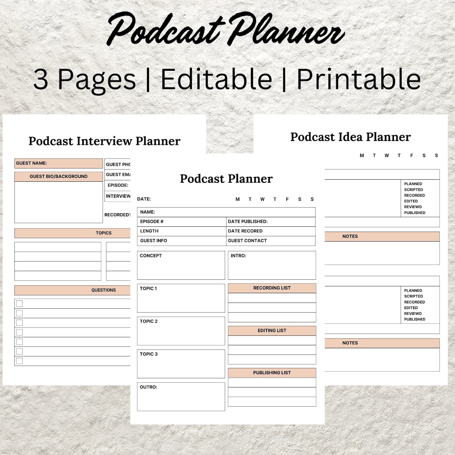 Printable Podcast Episode Planner Worksheet Template Podcast Content ...