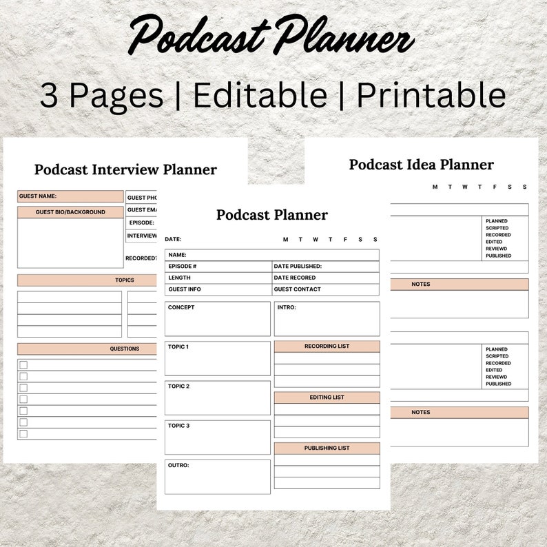Printable Podcast Episode Planner Worksheet Template Podcast Content ...