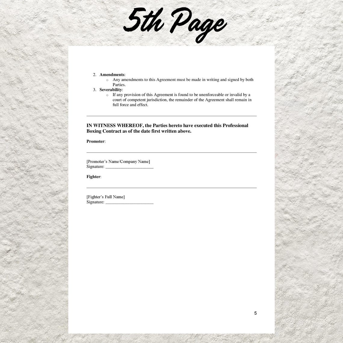 Editable Boxing Contract Template: Professional Fighter Agreement ...
