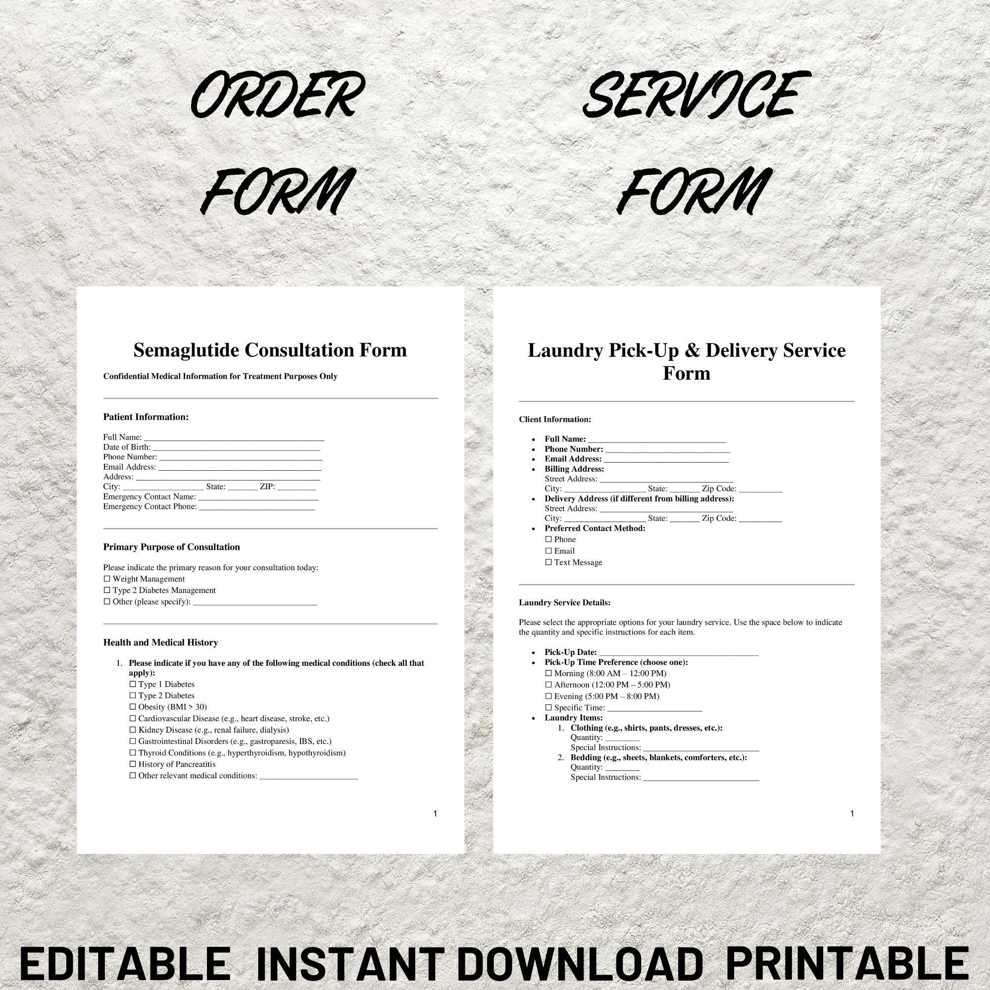 Laundry Service Forms Bundle: Editable Business Templates (digital ...