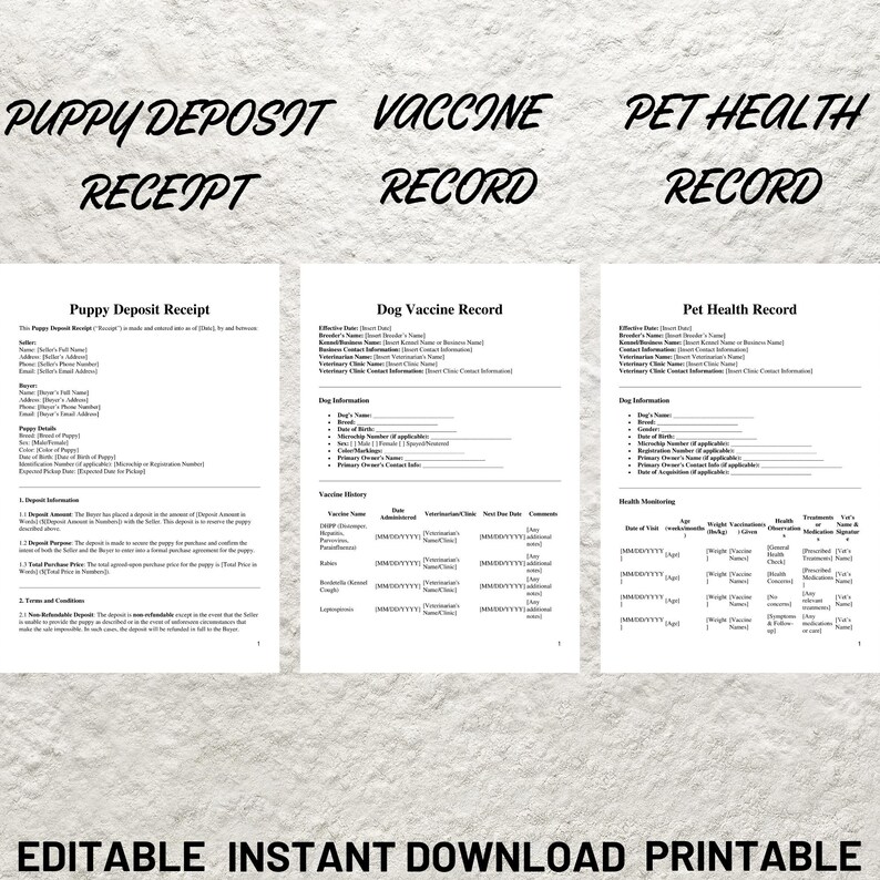 Dog Breeder Forms Bundle: Editable Contracts, Records & Checklists (PDF ...