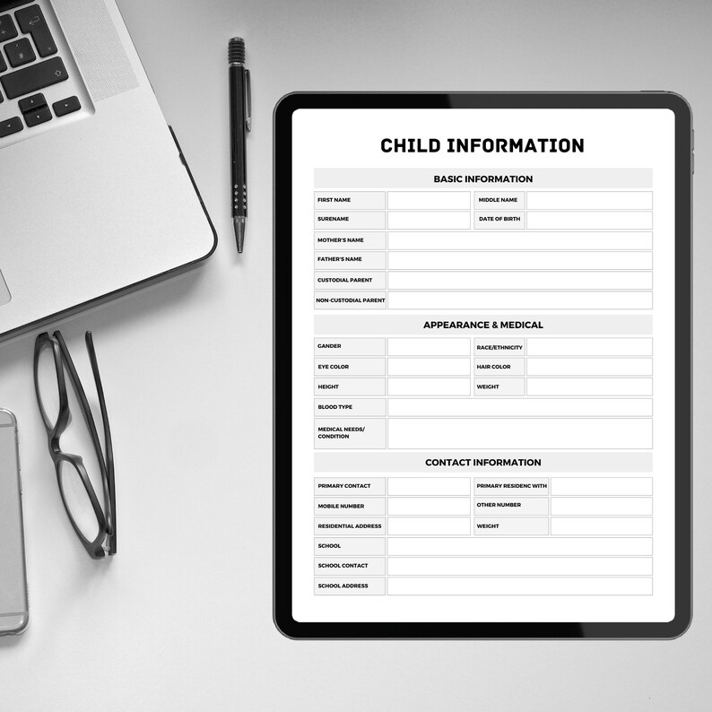 Printable Child Information Sheet Template Planner Daycare All About Me ...