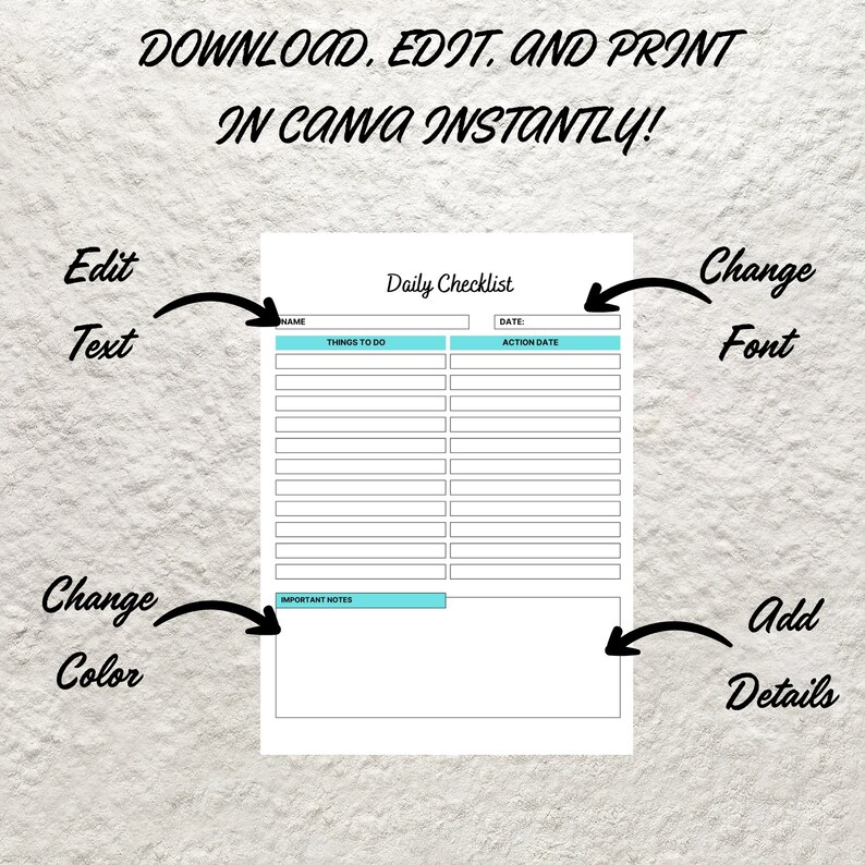 Editable Daily Checklist Template Printable Weekly to Do List Daily ...
