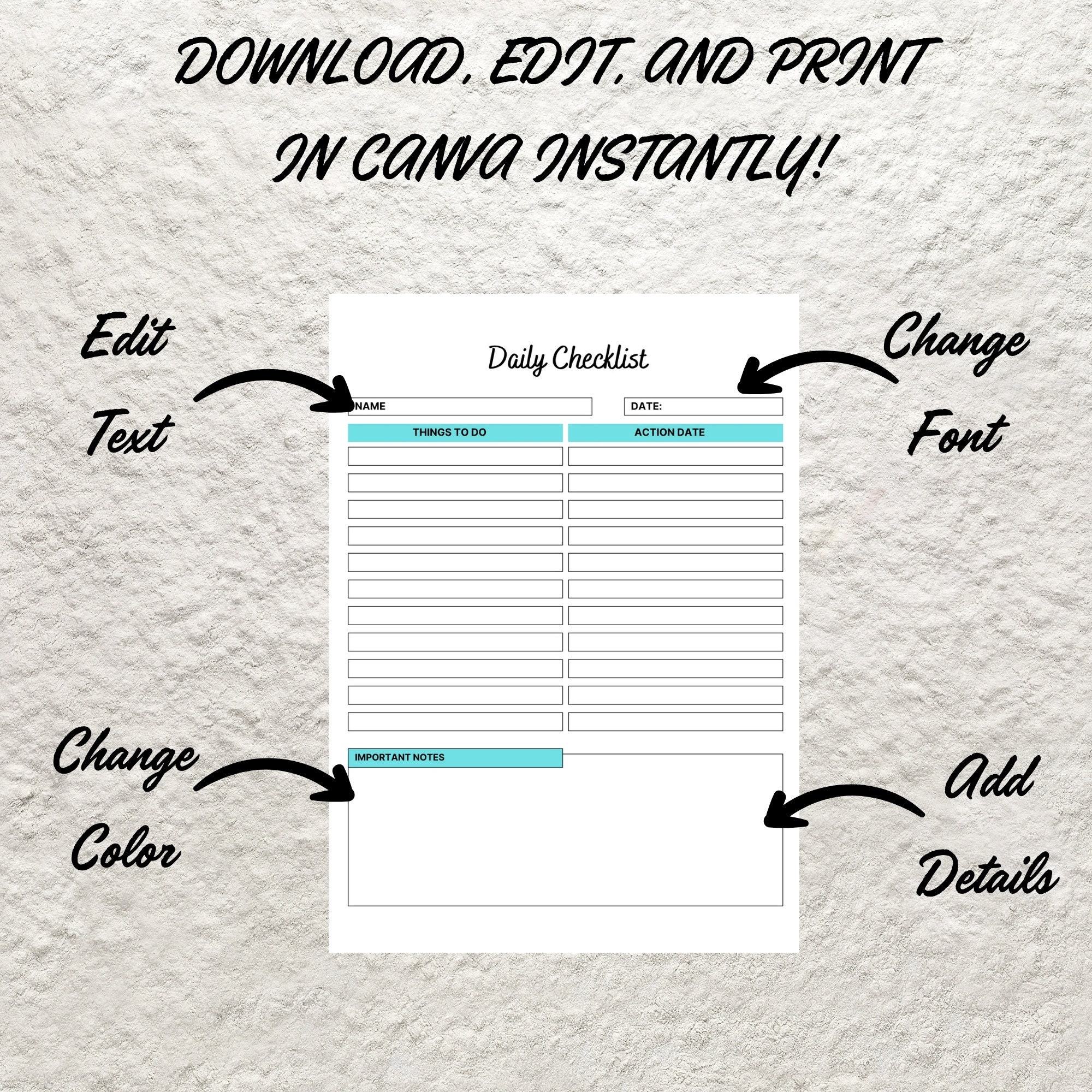 Editable Daily Checklist Template Printable Weekly to Do List Daily ...