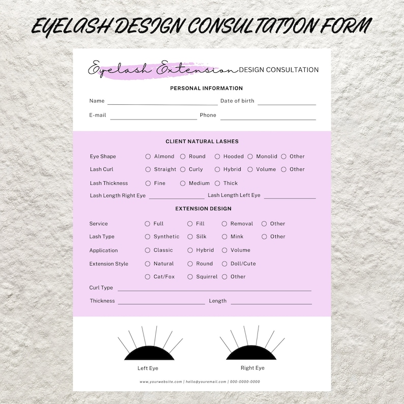 Eyelash Extension Forms Template Editable Printable Lash Consent Form ...