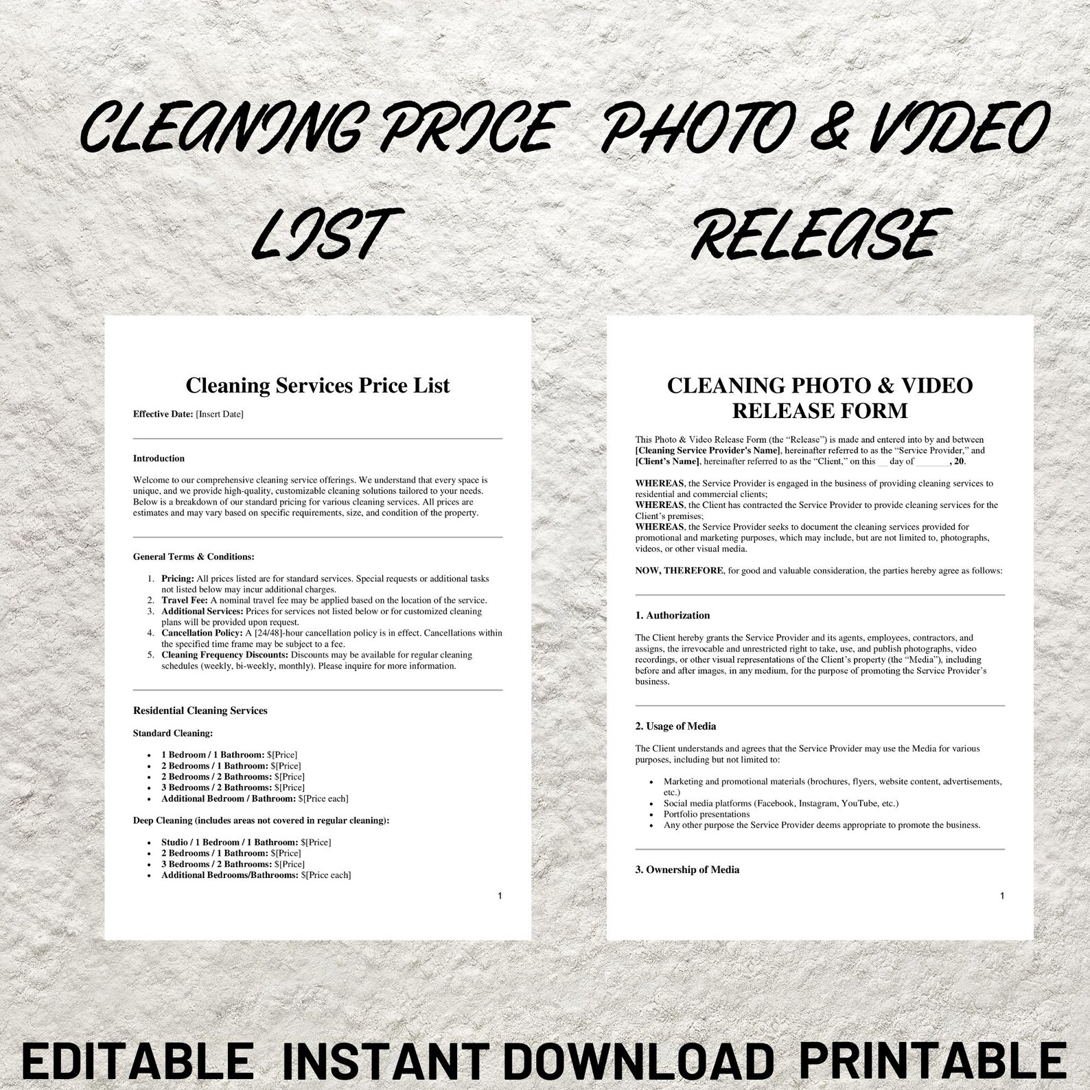Cleaning Service Forms Bundle: Editable Business Templates (digital ...
