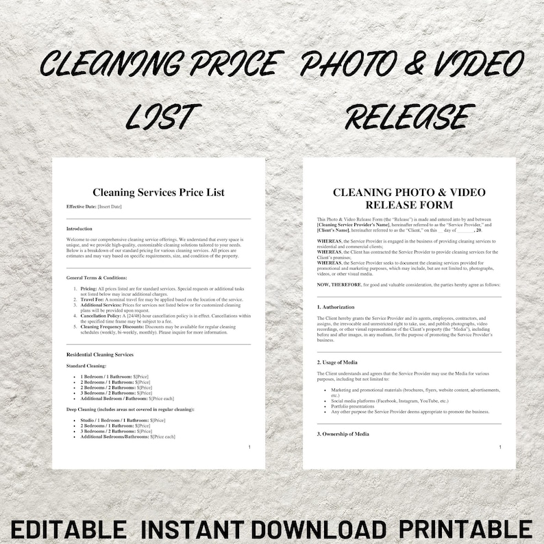 Cleaning Service Forms Bundle: Editable Business Templates (digital ...
