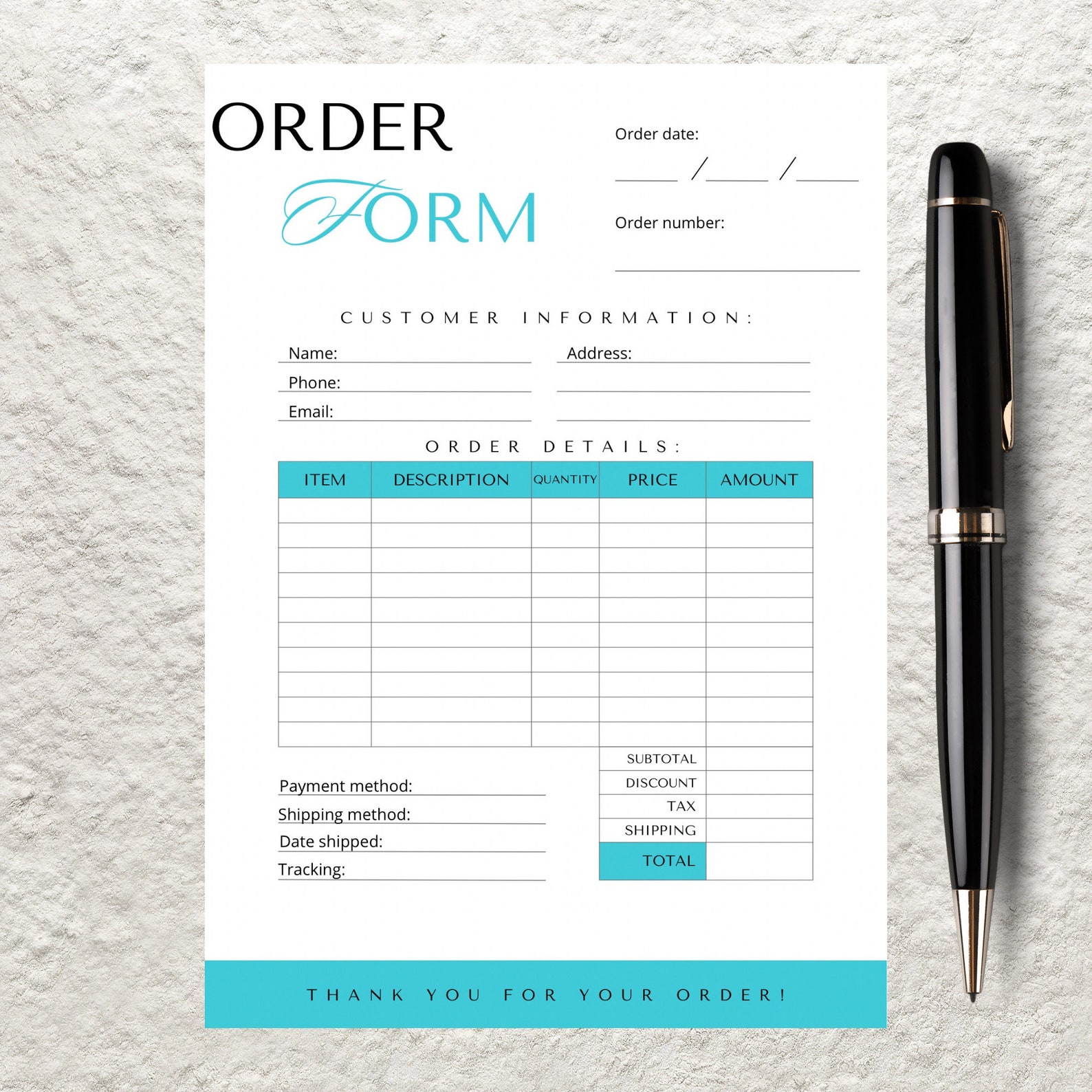 Editable Order Form Template, Small Business Purchase Form (printable ...