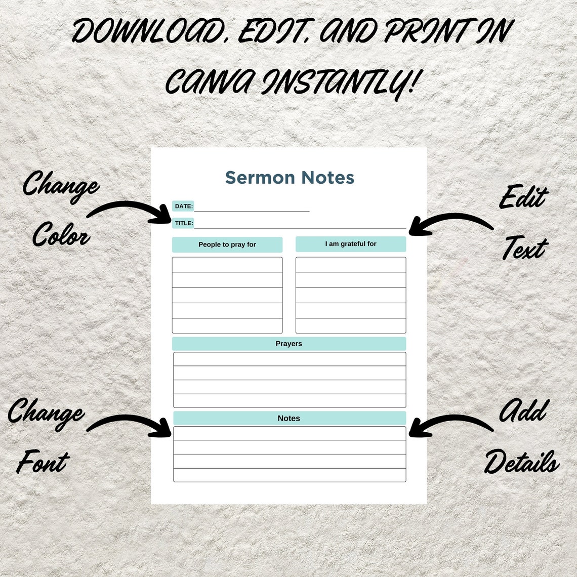 Printable Sermon Notes Template Editable Sermon Summary Notes Sermon ...