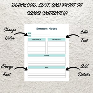 Printable Sermon Notes Template, Editable Church Journal (canva) - Etsy
