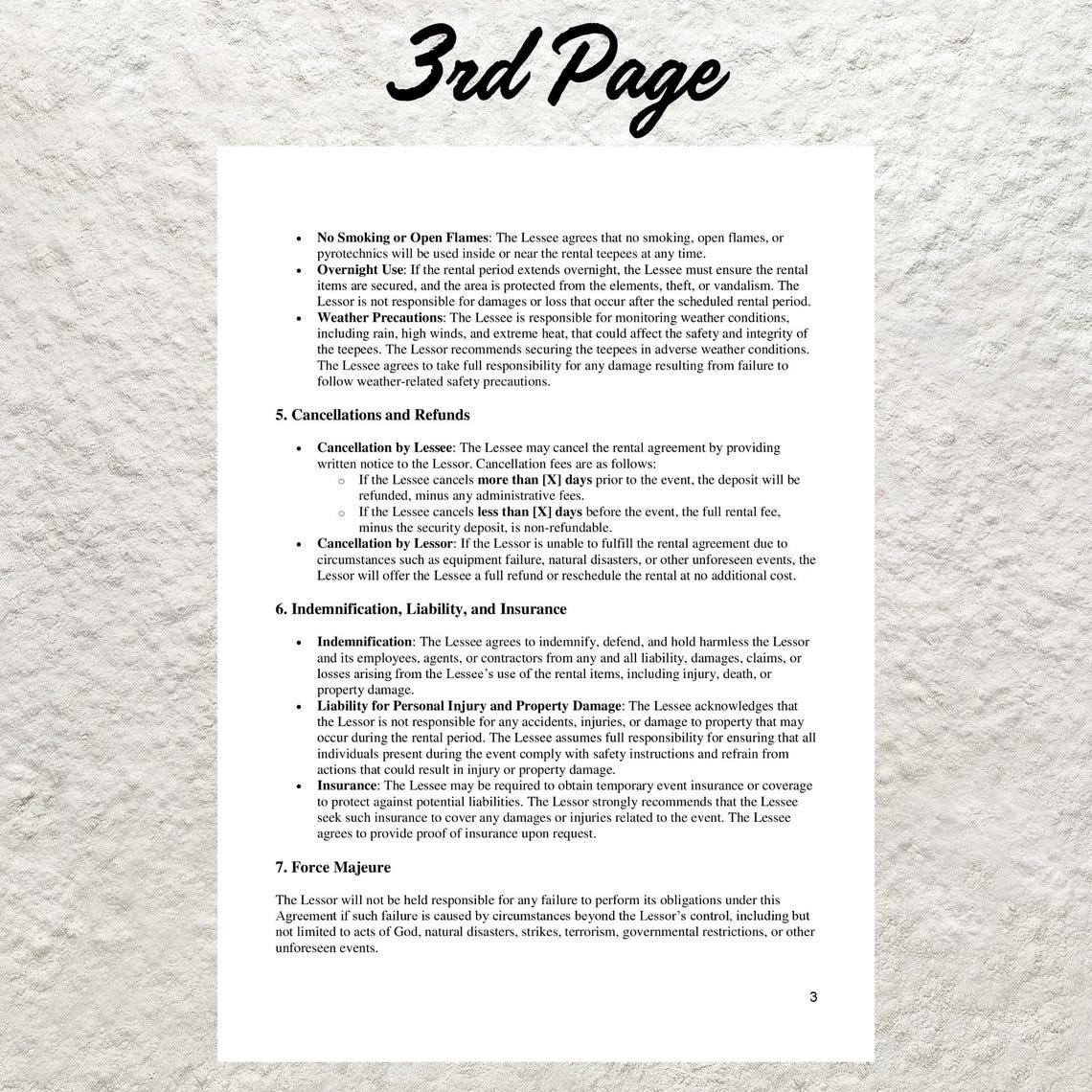 Teepee Rental Agreement Template Editable Teepee Rental Contract Printable Teepee Rental Terms ...