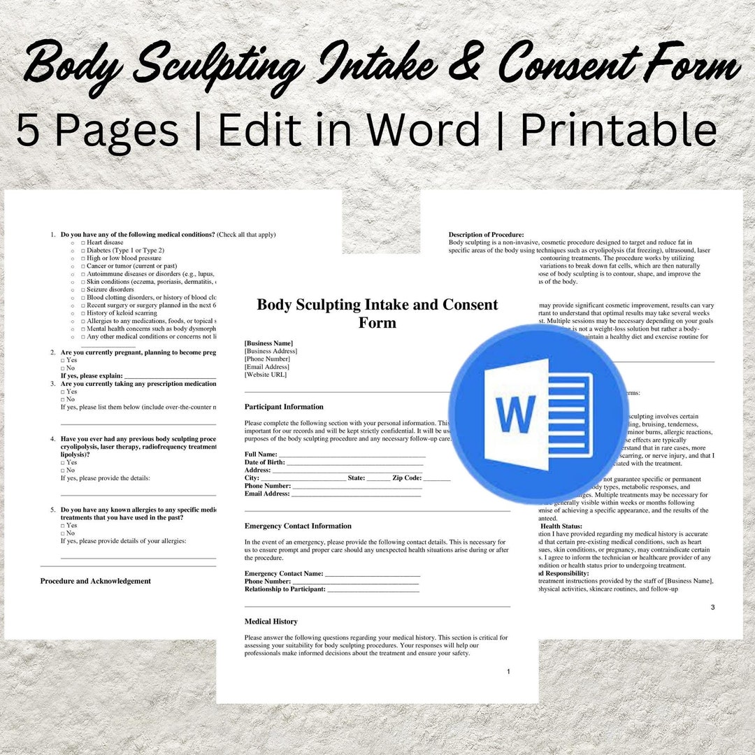 Body Sculpting Client Intake Form: Editable Consent Template (printable ...