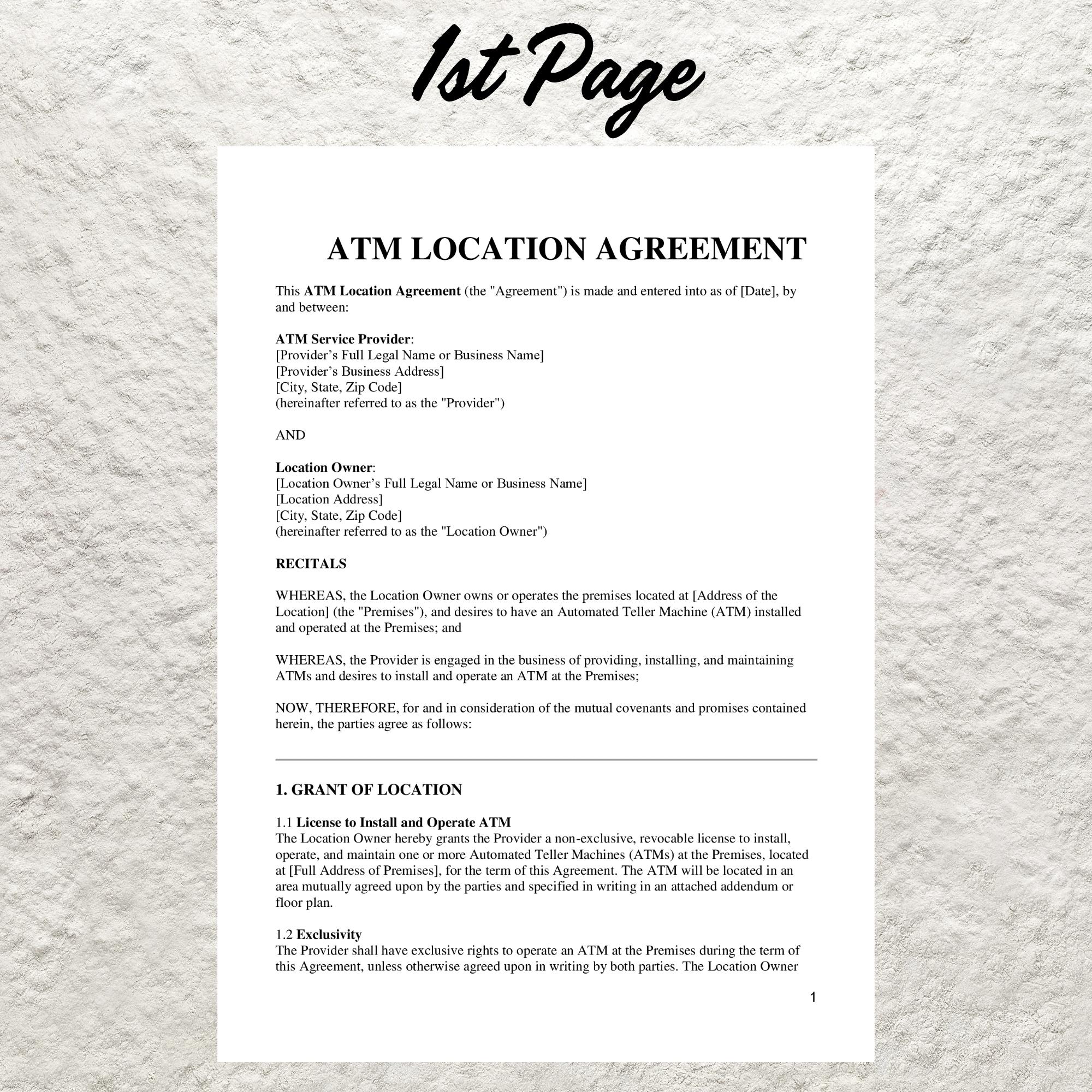 ATM Location Agreement Template: Editable Service Contract (PDF & Word ...
