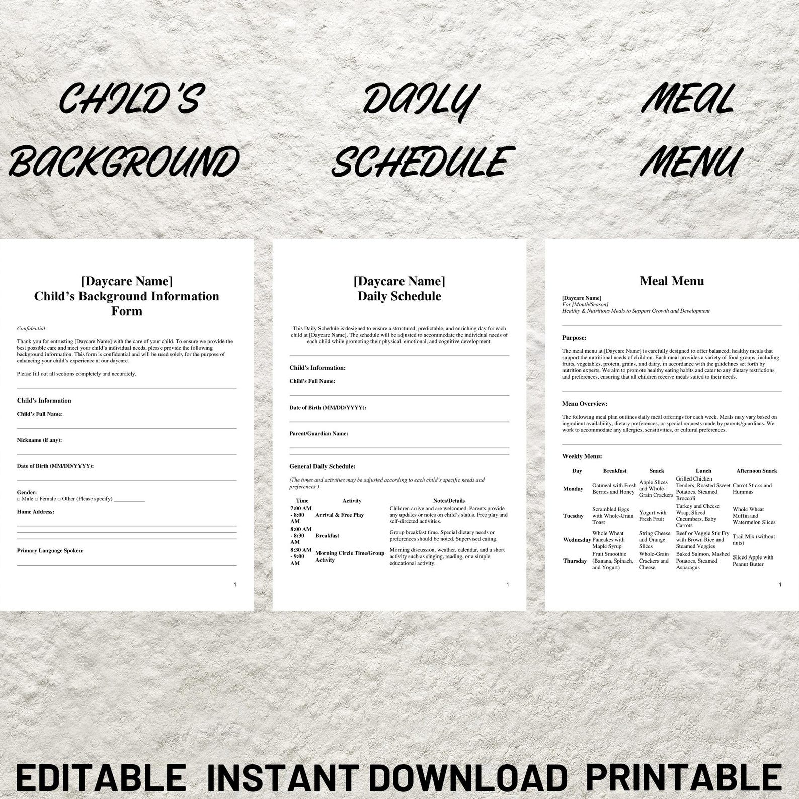 Daycare Starter Kit, Daycare Forms, Daycare Contract, Childcare Forms ...