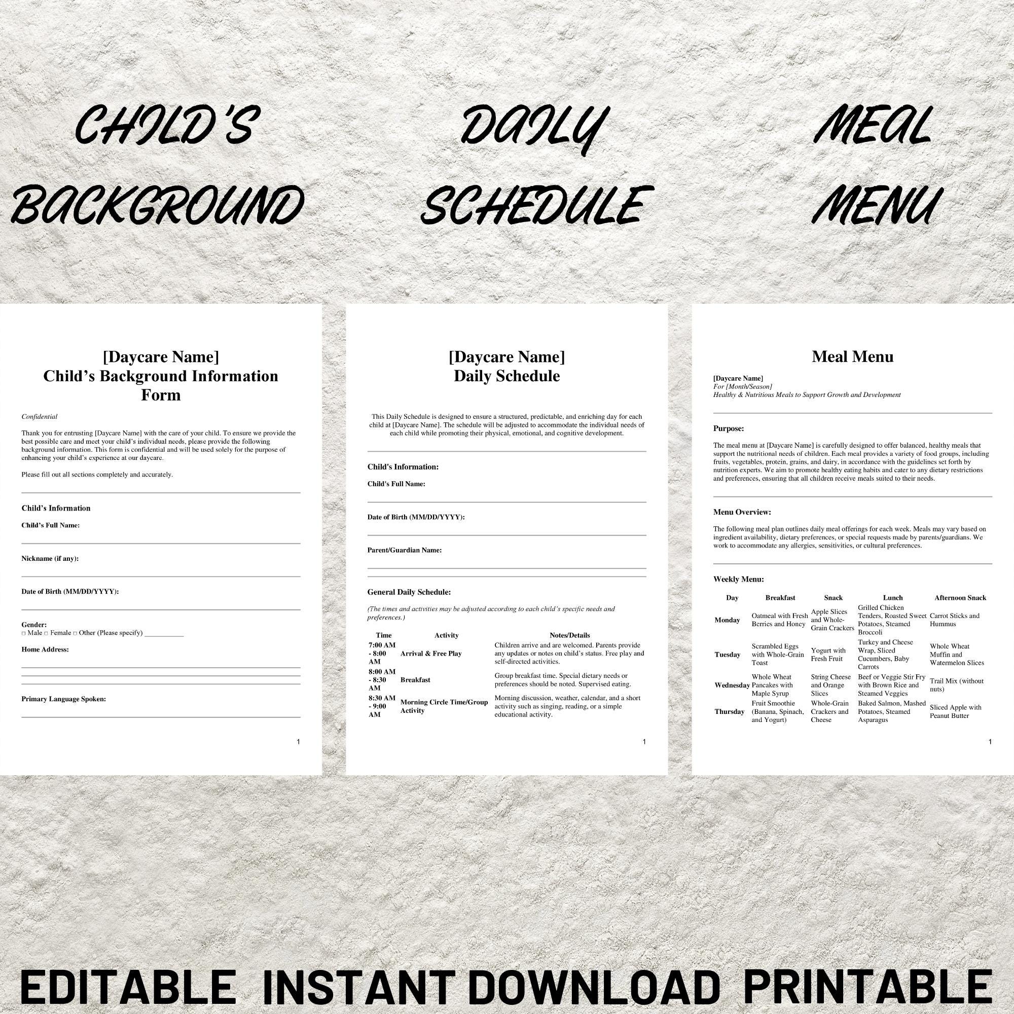 Daycare Forms Bundle: Editable Childcare Contract, Emergency Forms (PDF ...