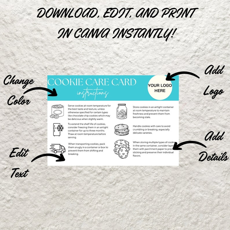 Editable Cookie Care Card Canva Template Cookie Serving Instructions ...